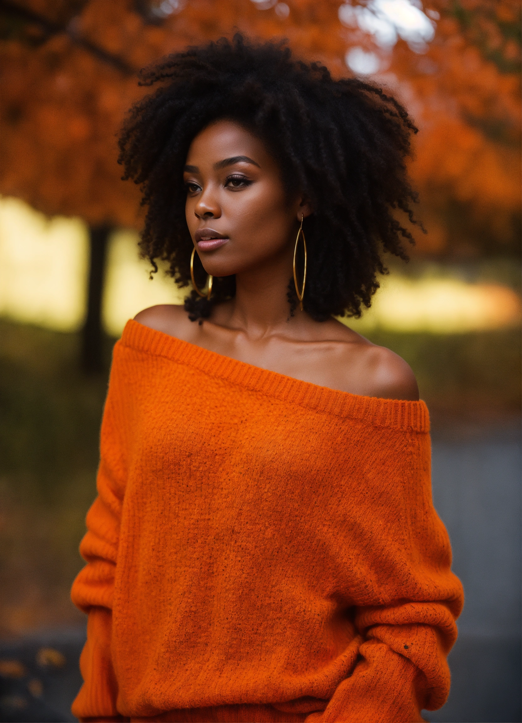 Lexica - Beautiful Black Female, hazy look, slouchy orange off the ...