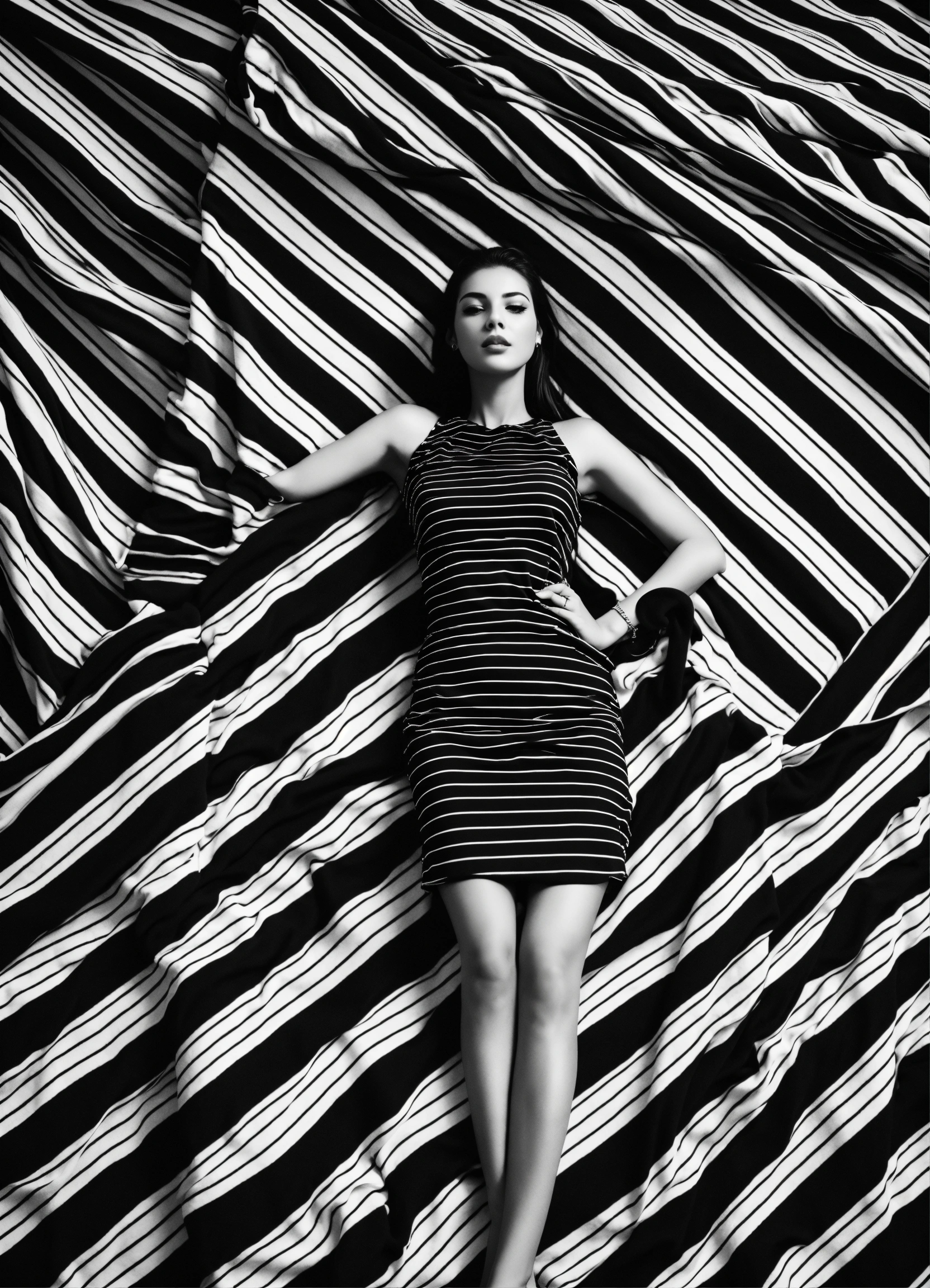 Lexica - A black and white striped photography background, a woman ...