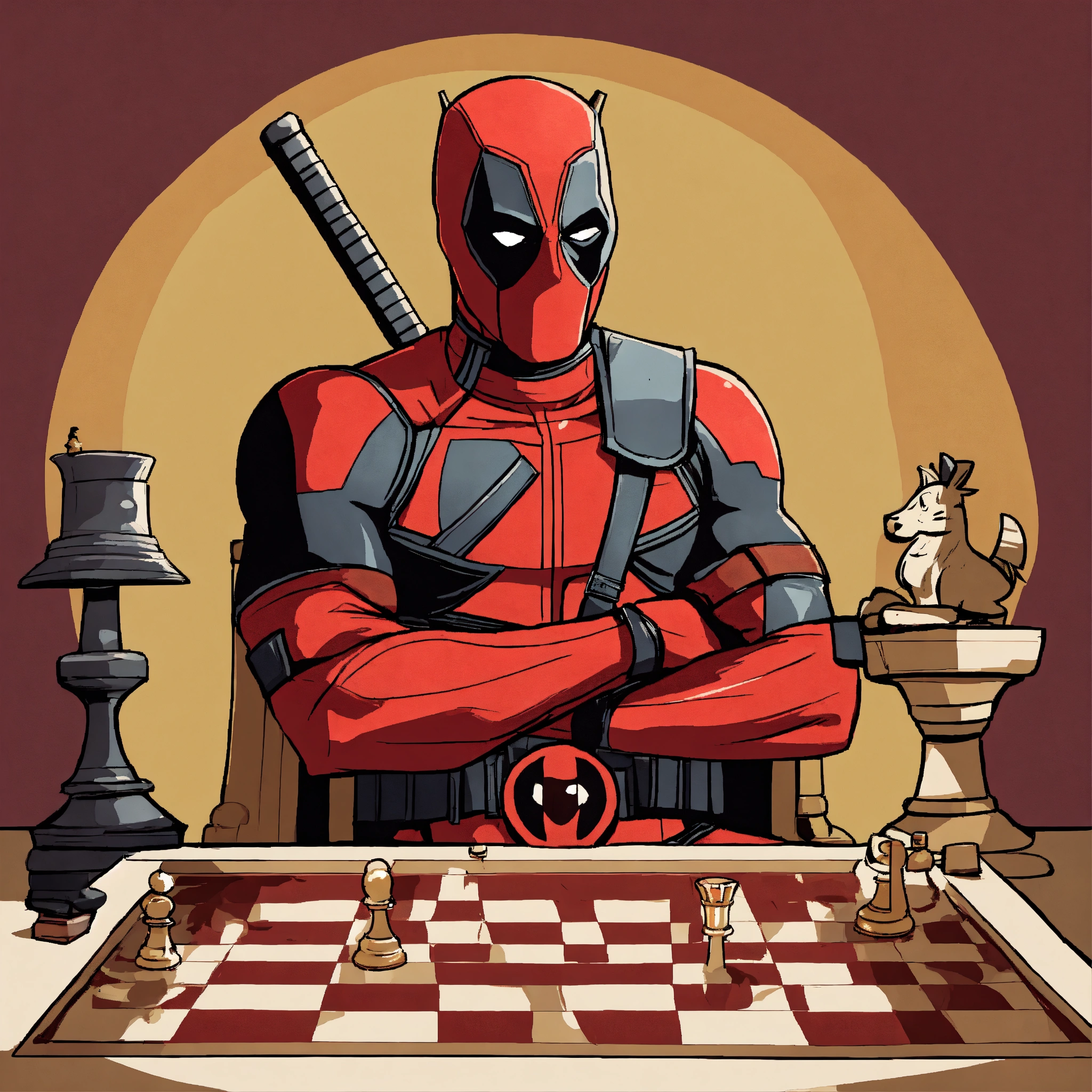 Lexica - Deadpool playing chess, cartoon style.