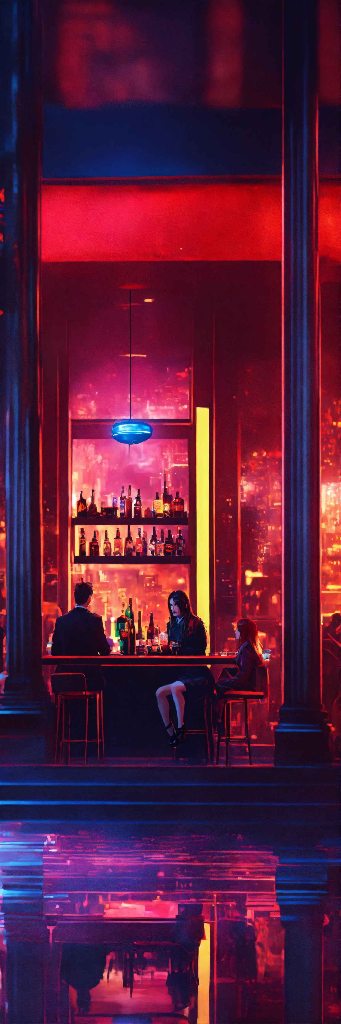 Lexica - Cinematic look, urban city night club bar with guests ...