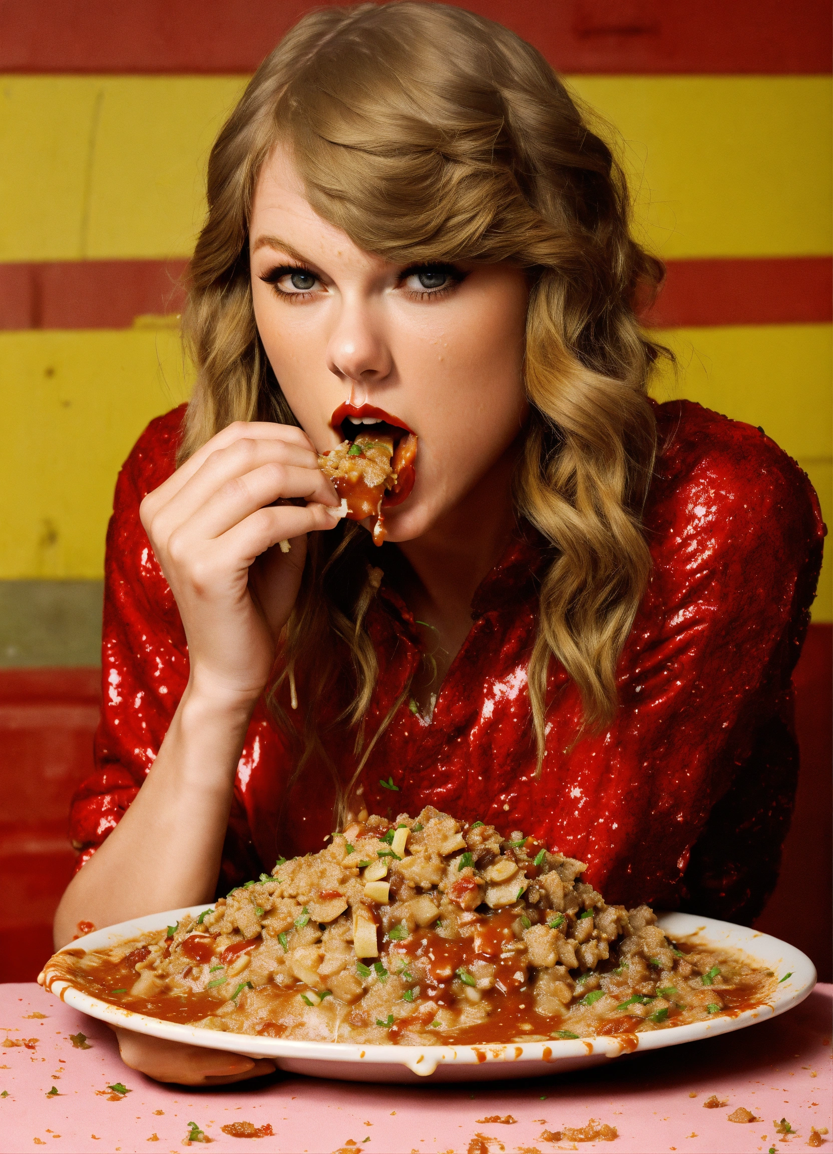 Lexica - Photo realistic shot of taylor swift eating a disgusting pile ...
