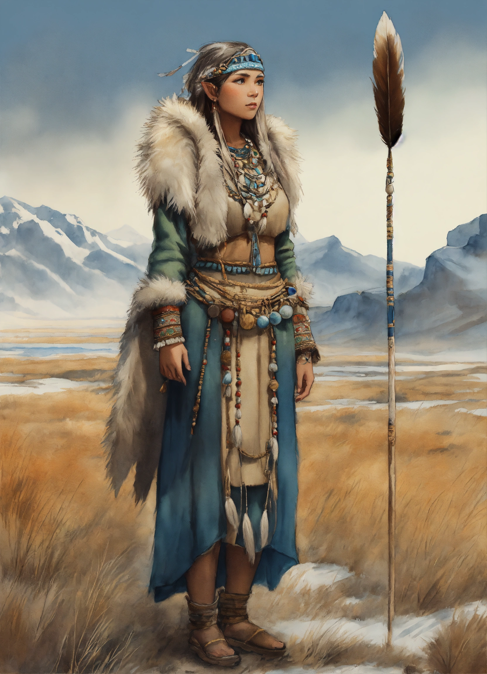Lexica - Full body illustration of an elf inuit woman, beautiful ...