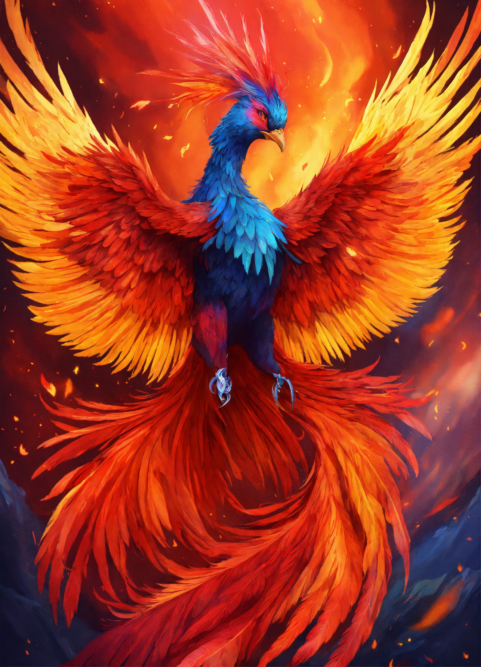 Lexica - A phoenix with fiery red feathers. The background is full of ...