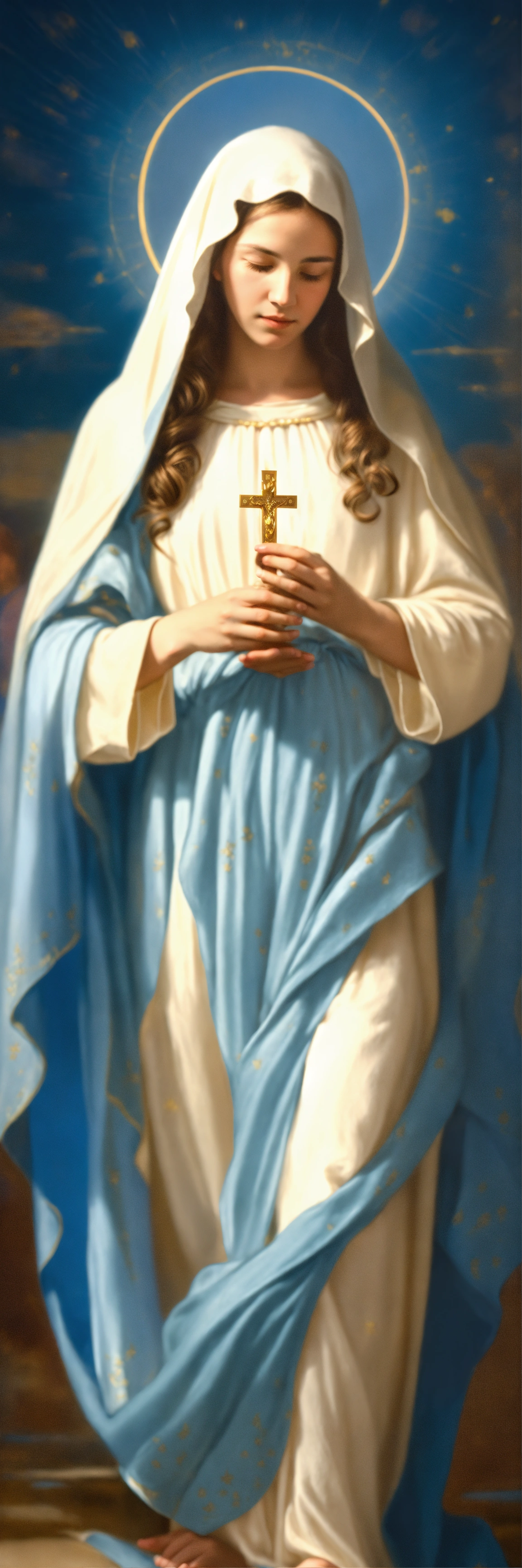 Lexica - Full portrait image. A serene portrait of Mother Mary, looking ...
