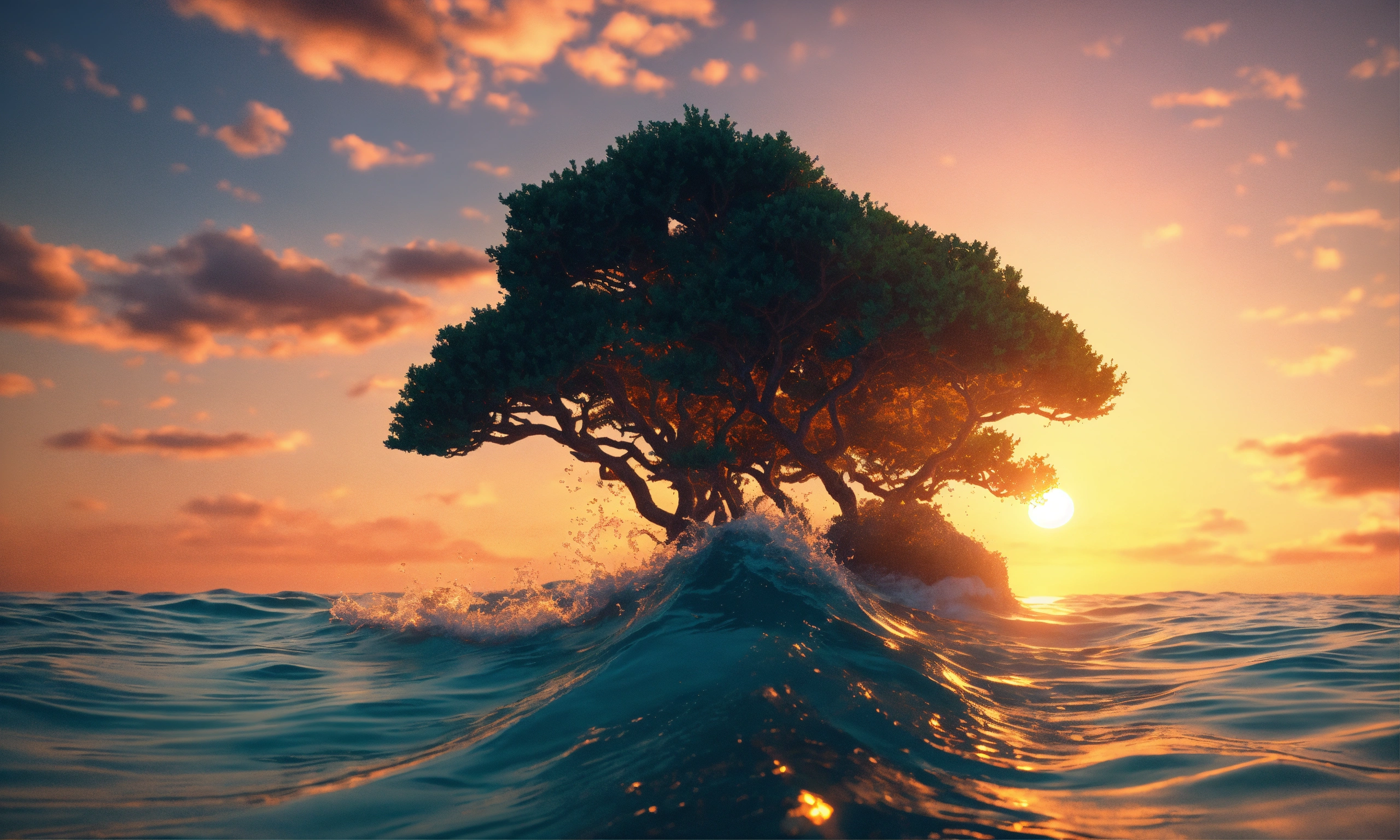 Lexica - 3D ocean scene at sunset hyper realistic and 8k