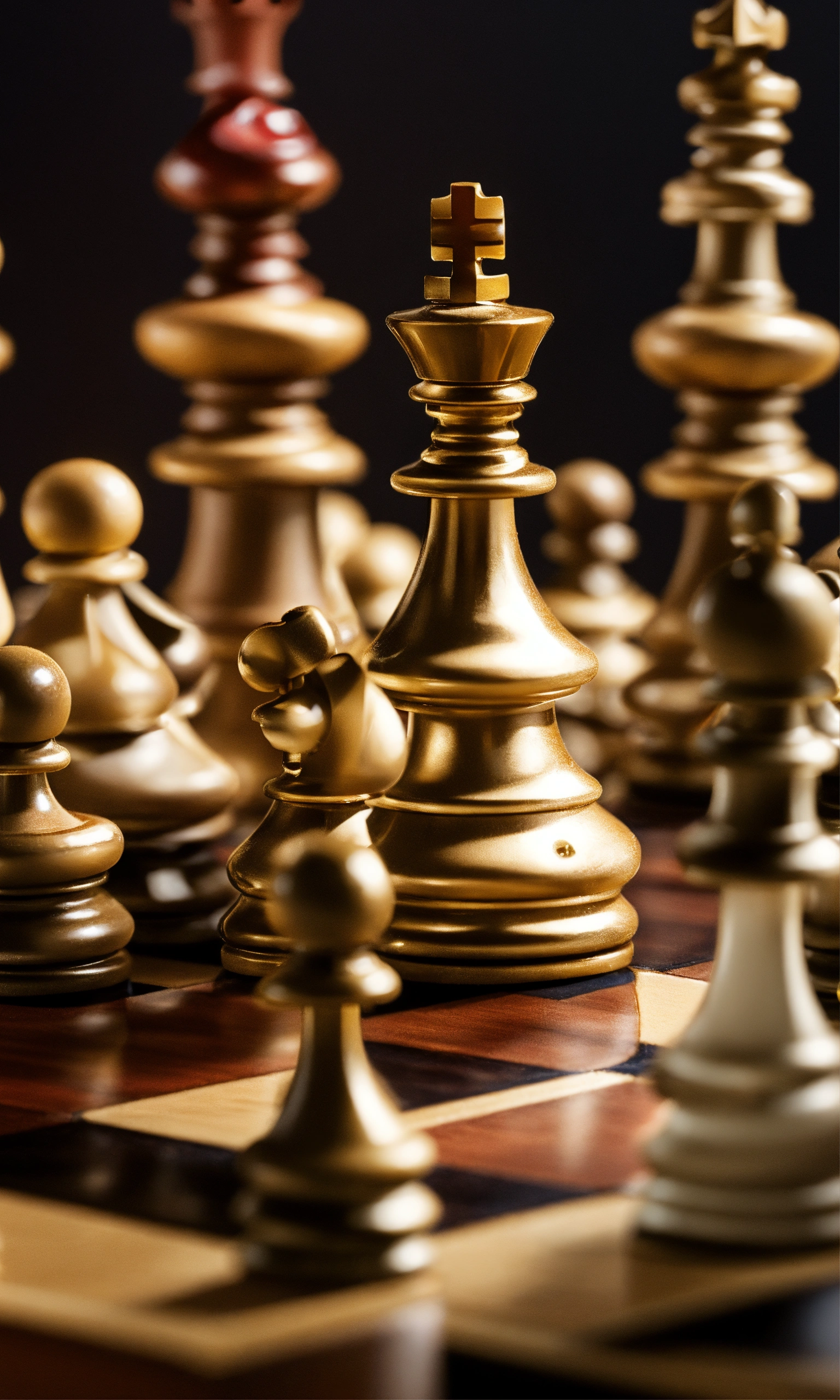 Lexica - A front view of a chess game with with lots of pawns and 3 ...