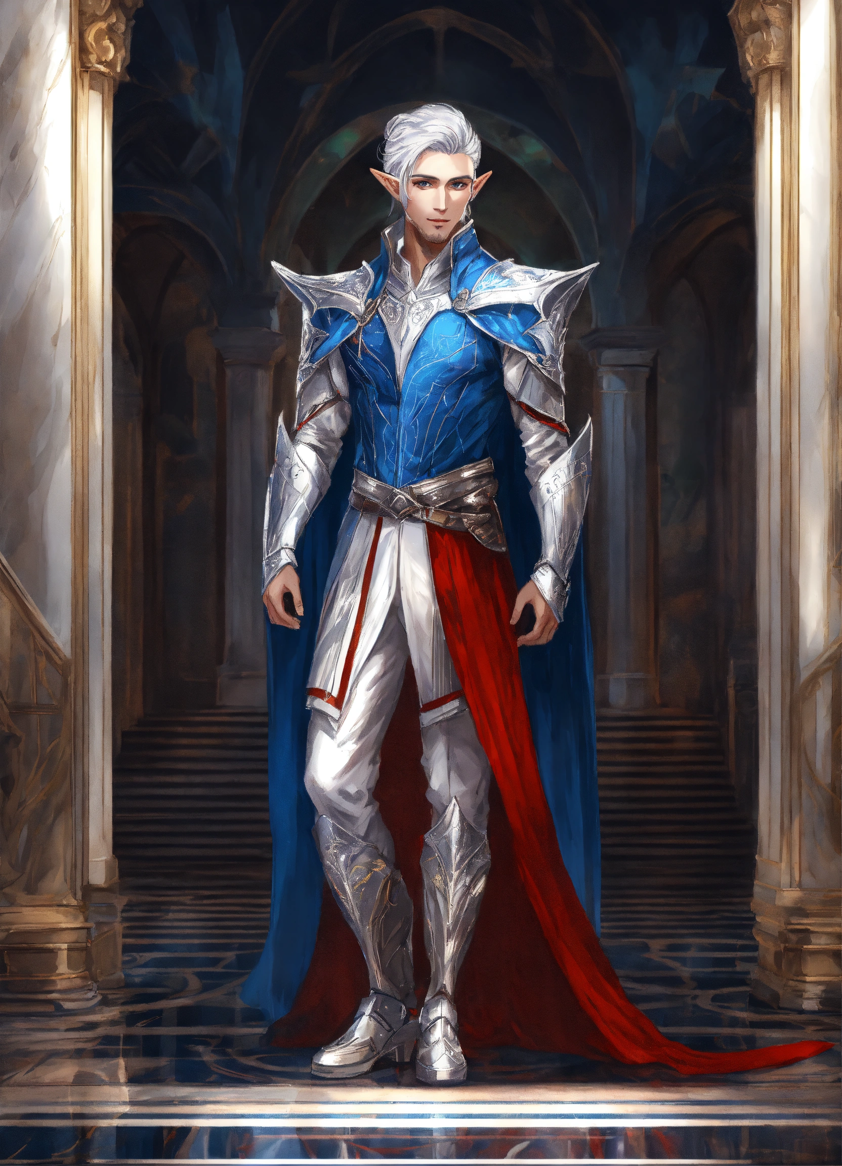 Lexica - Drawing of an elf, royalty, sci fi, cybernetic, white and red ...