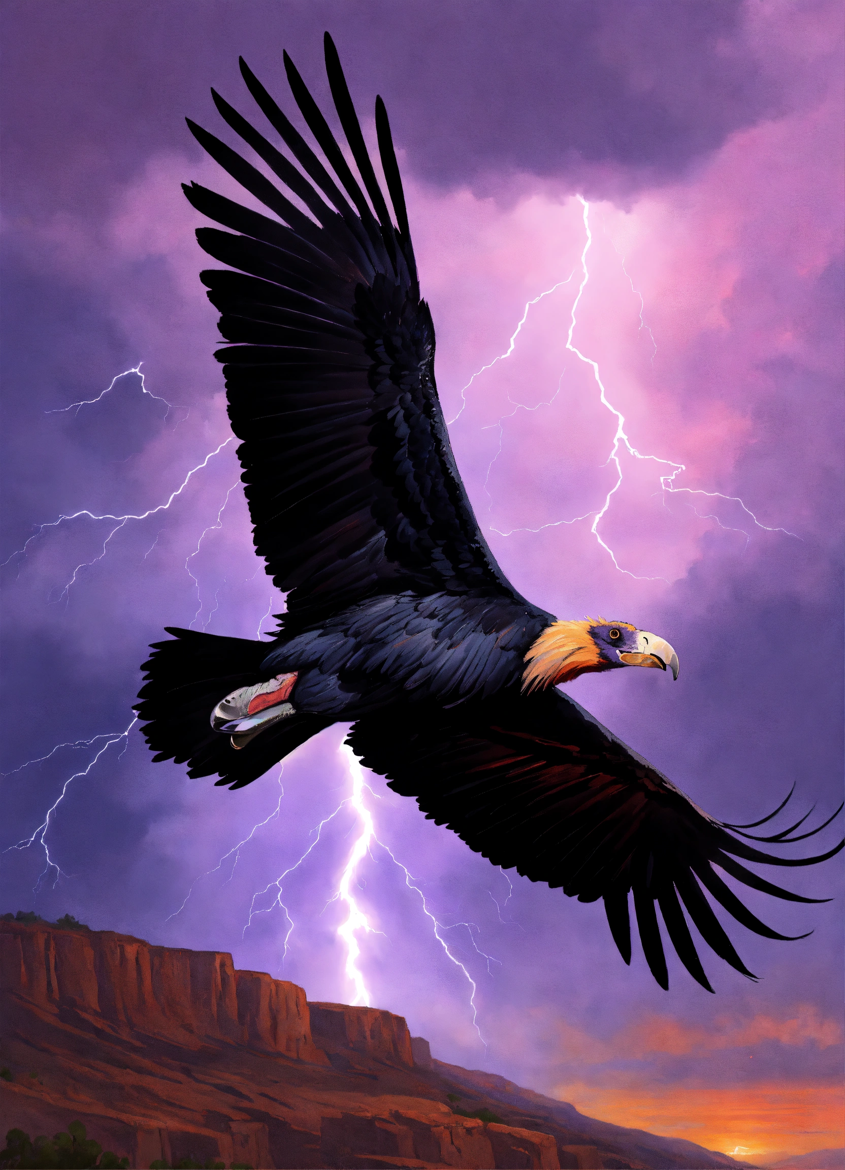 Lexica - A painting of a majestic california condor during a lightning ...