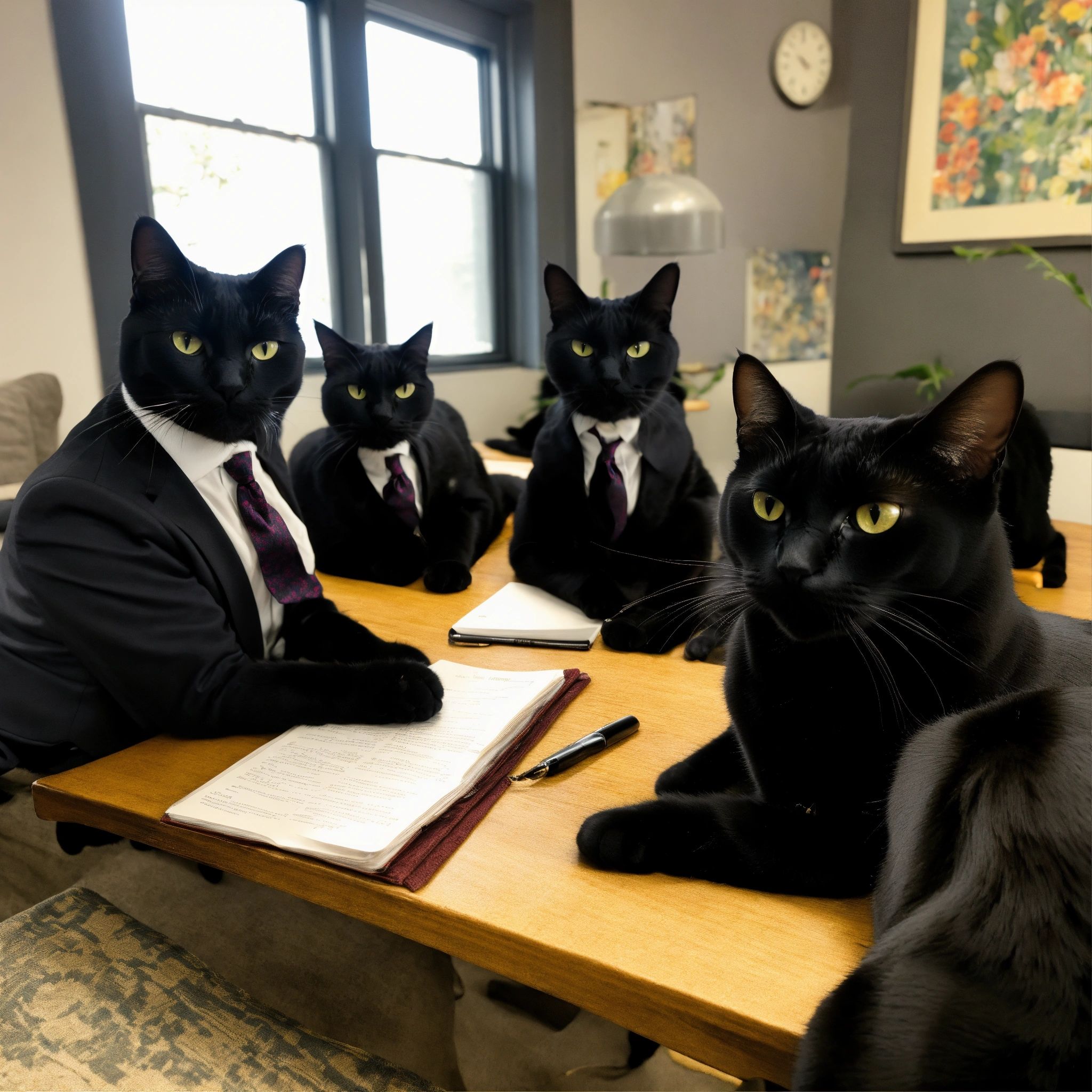 Lexica - Black cats in suits having a meeting
