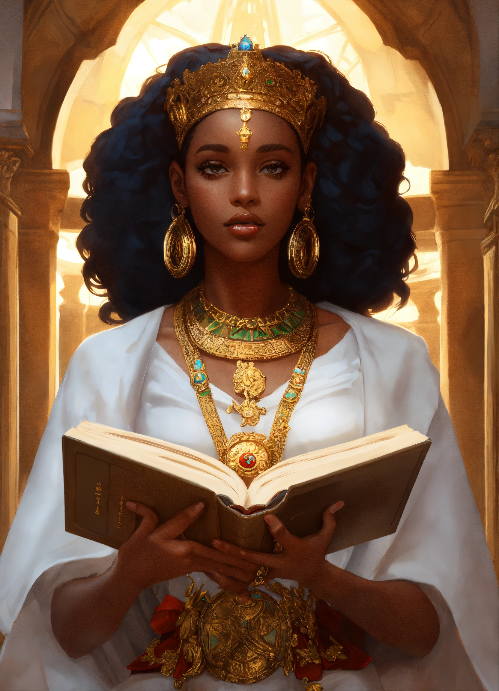 Lexica - The Ethiopian woman papisa wearing papal tiara reading a book ...