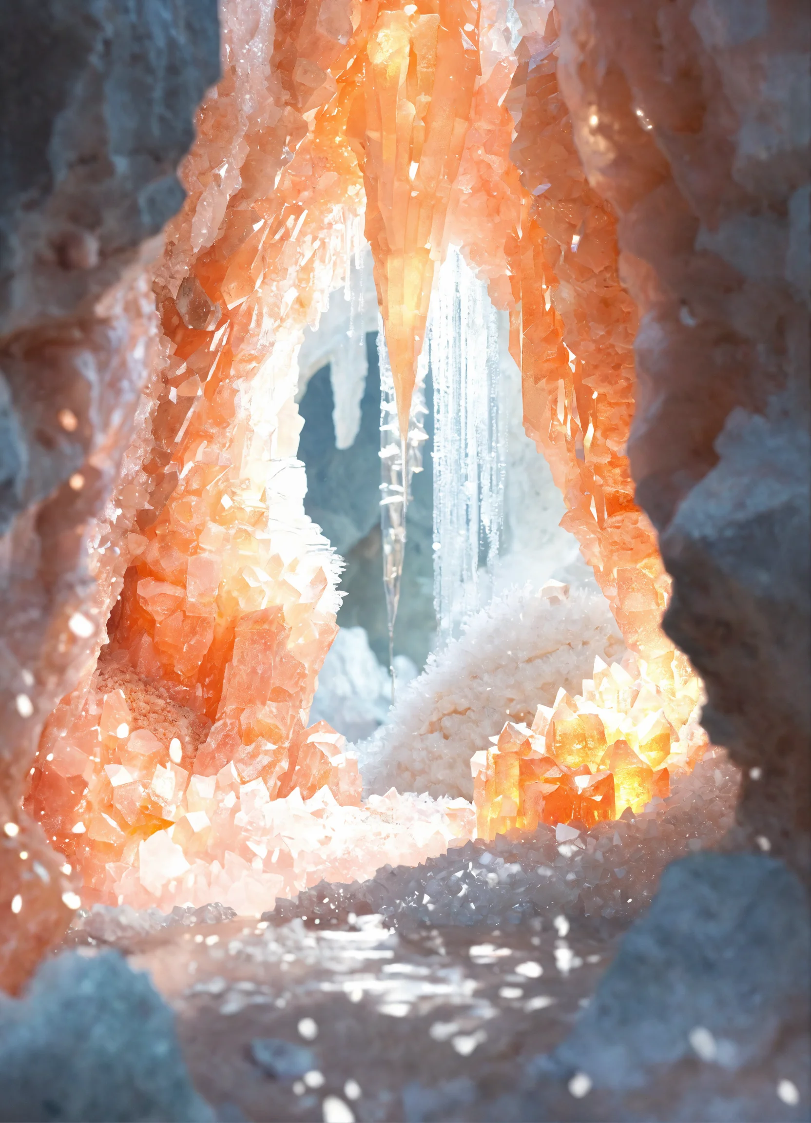 Lexica - Cave, fantasy world, fluffy cave made of peach crystals, white ...
