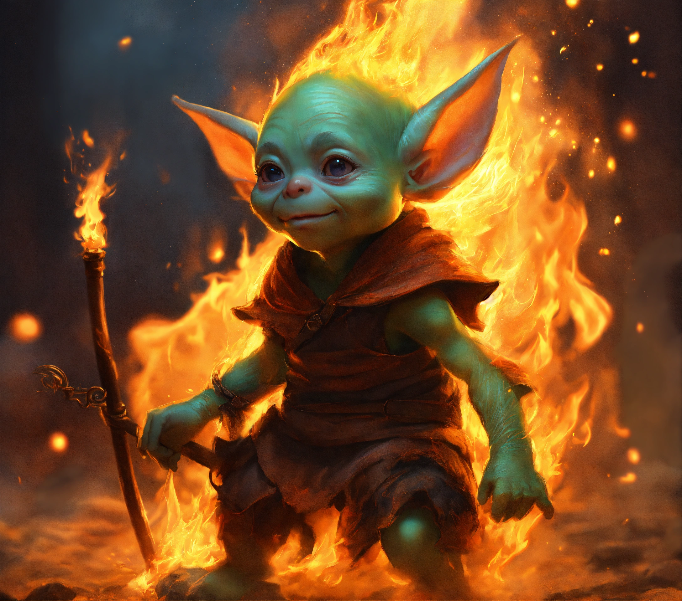 Lexica - Spirit of a baby goblin in fire, digital painting ...