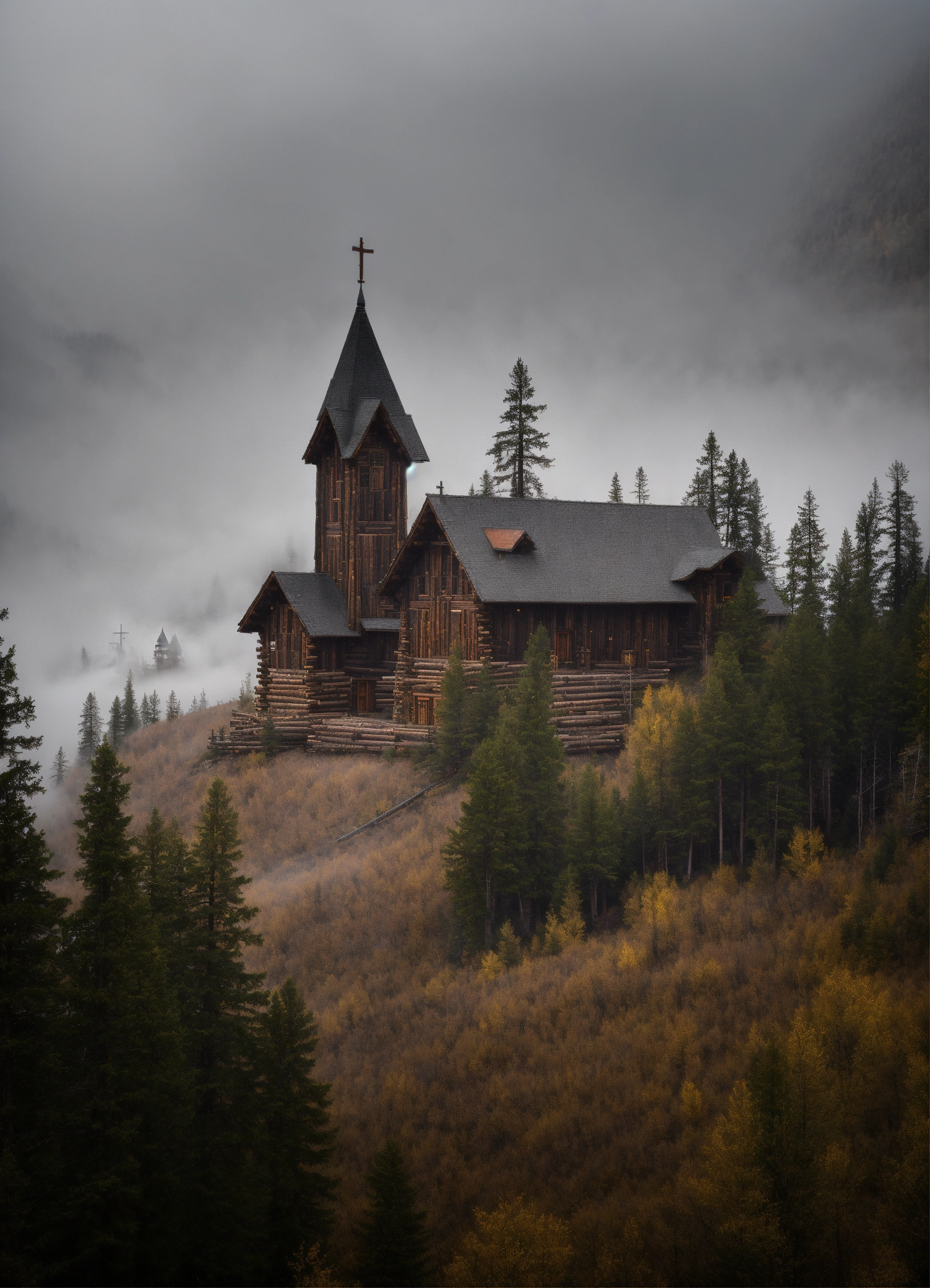 Lexica - An award winning photograph of a creepy log-constructed ...
