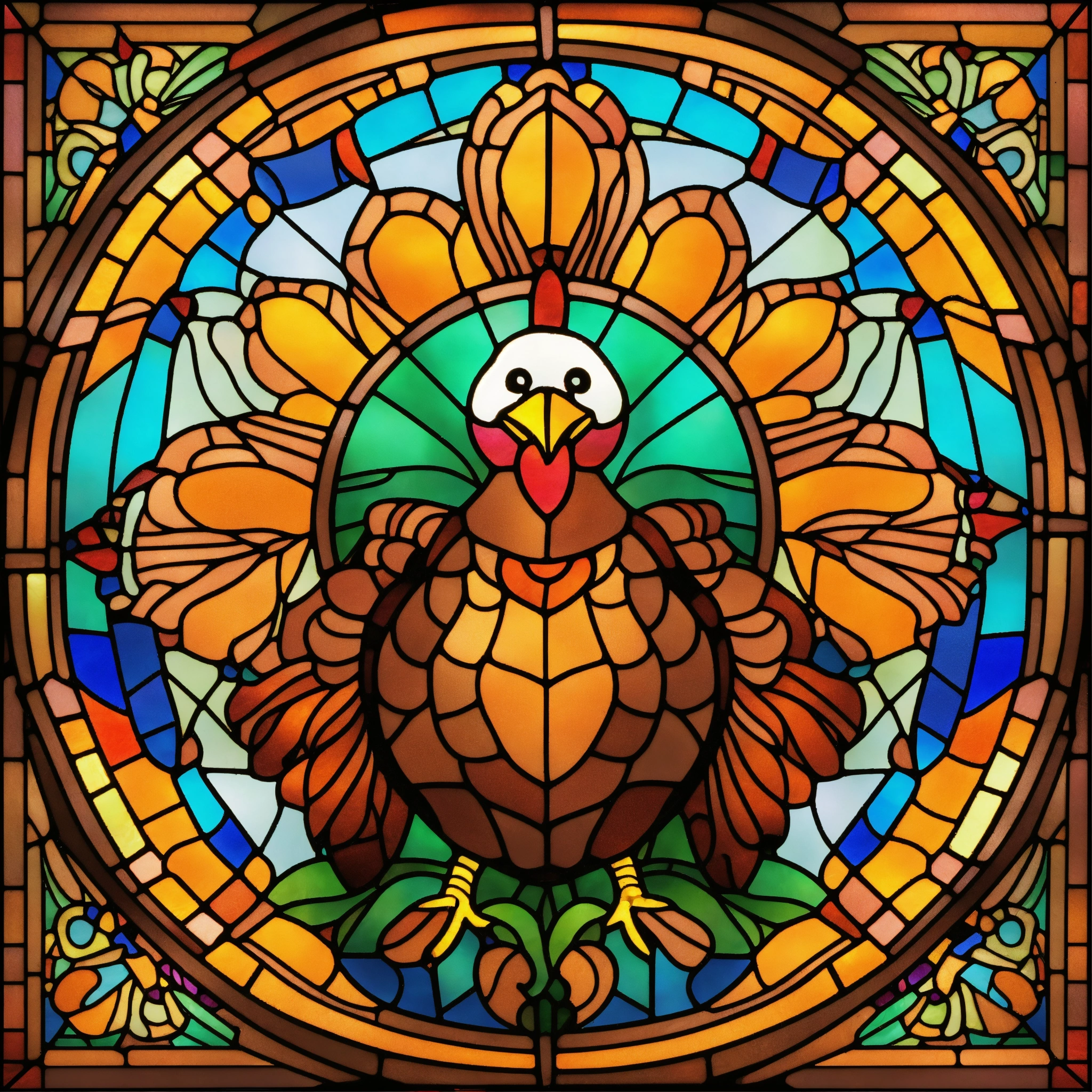 Lexica - Thanksgiving turkey dinner stained glass, symmetrical