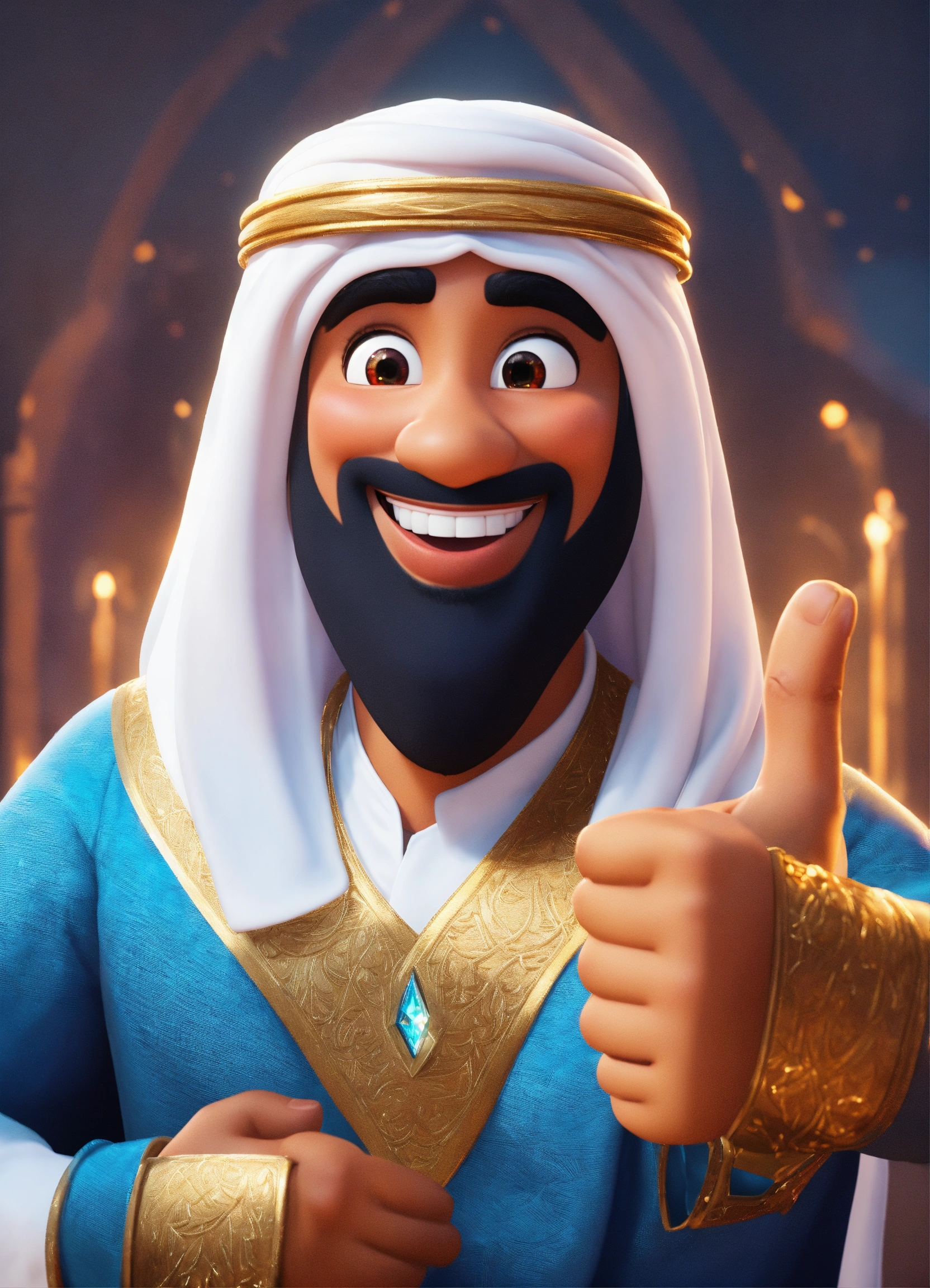 Lexica - Create a 3D rendering of Arab sheikh showing thumbs up Disney ...