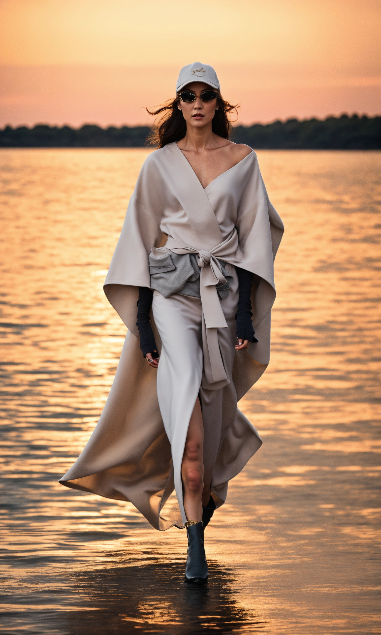 Lexica - 3d realistic photo of female fisherman walking runway during ...