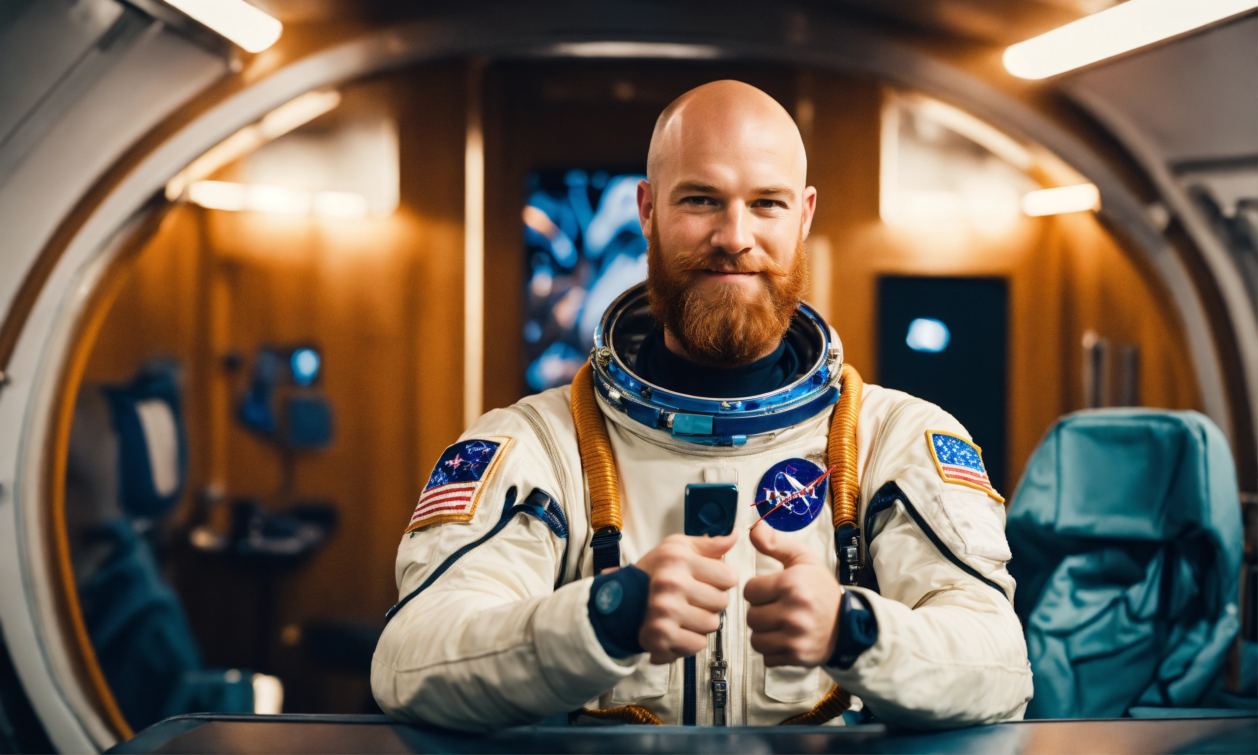 Lexica - Averege man with ginger beard and hair in astronaut suit ...