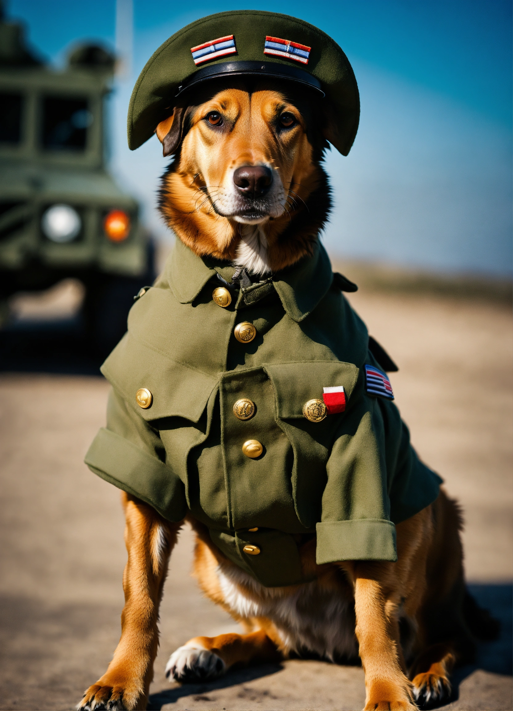 Lexica - Dog in military clothes, in a war