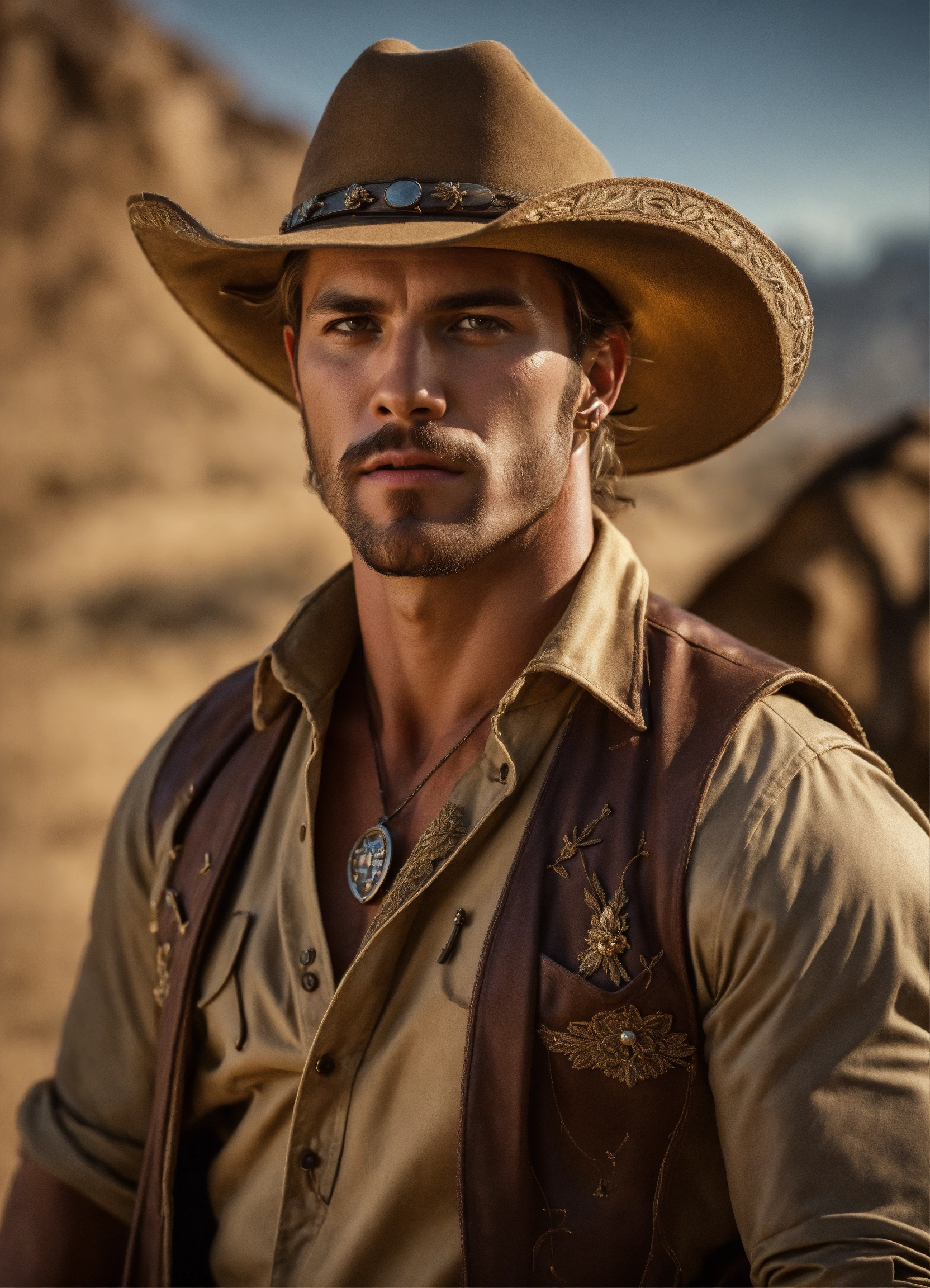 Lexica - Portrait of a stunningly beautiful cowboy in soft light ...