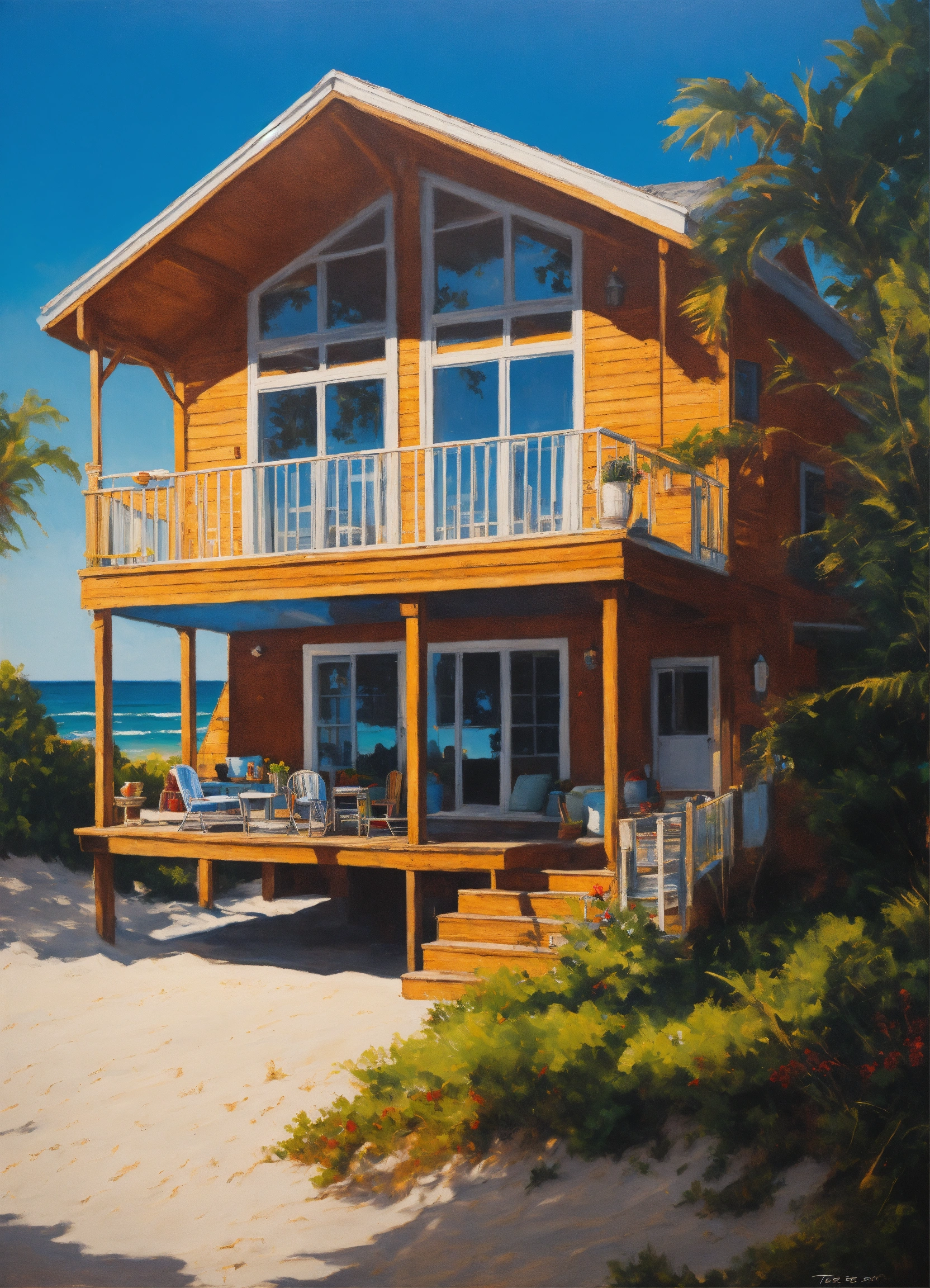 Lexica - Beach house, realistic, sunny day, Wayne Tebo