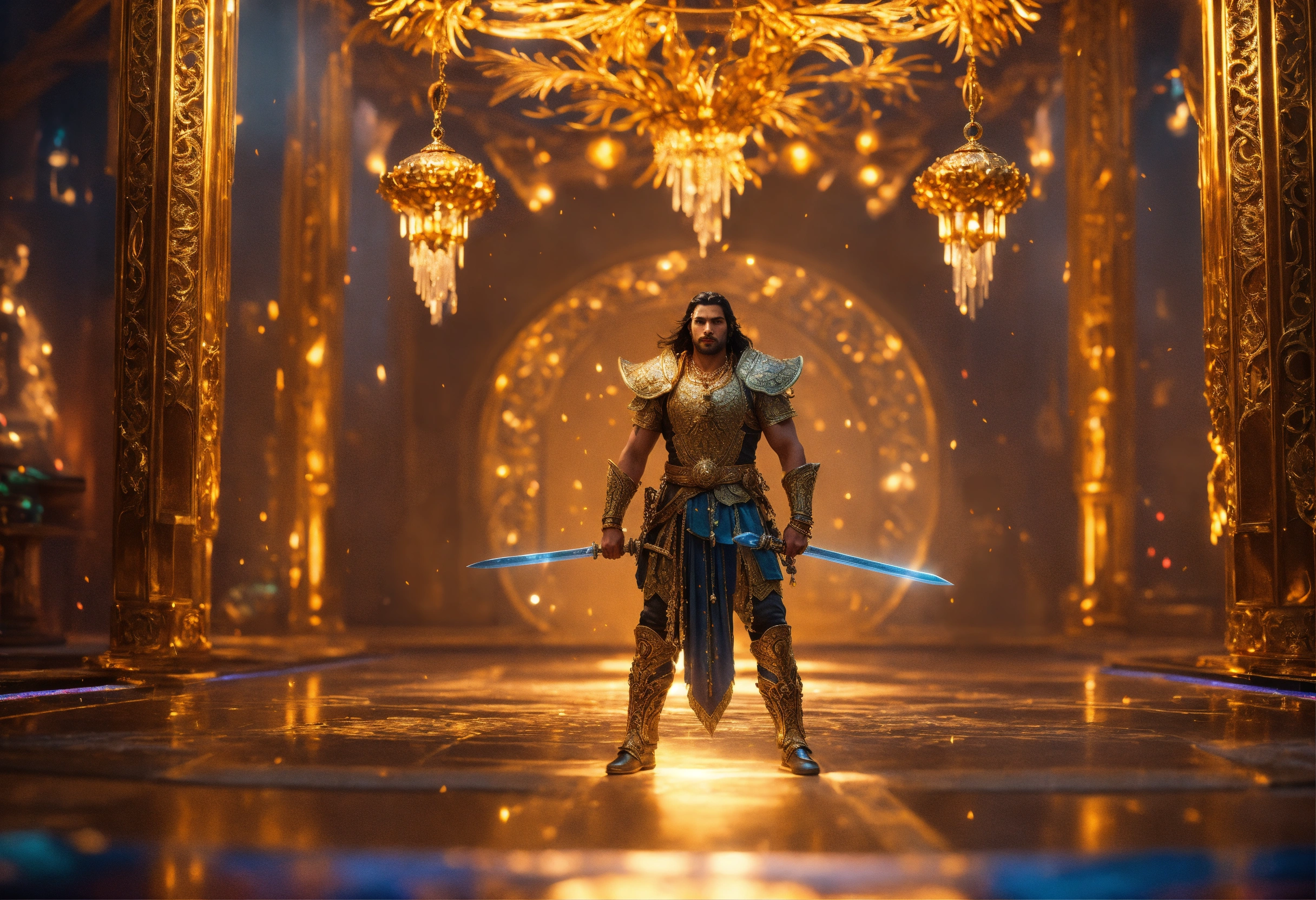 Lexica - Warrior,male, full body, psychedelic, brass, gold and diamonds ...