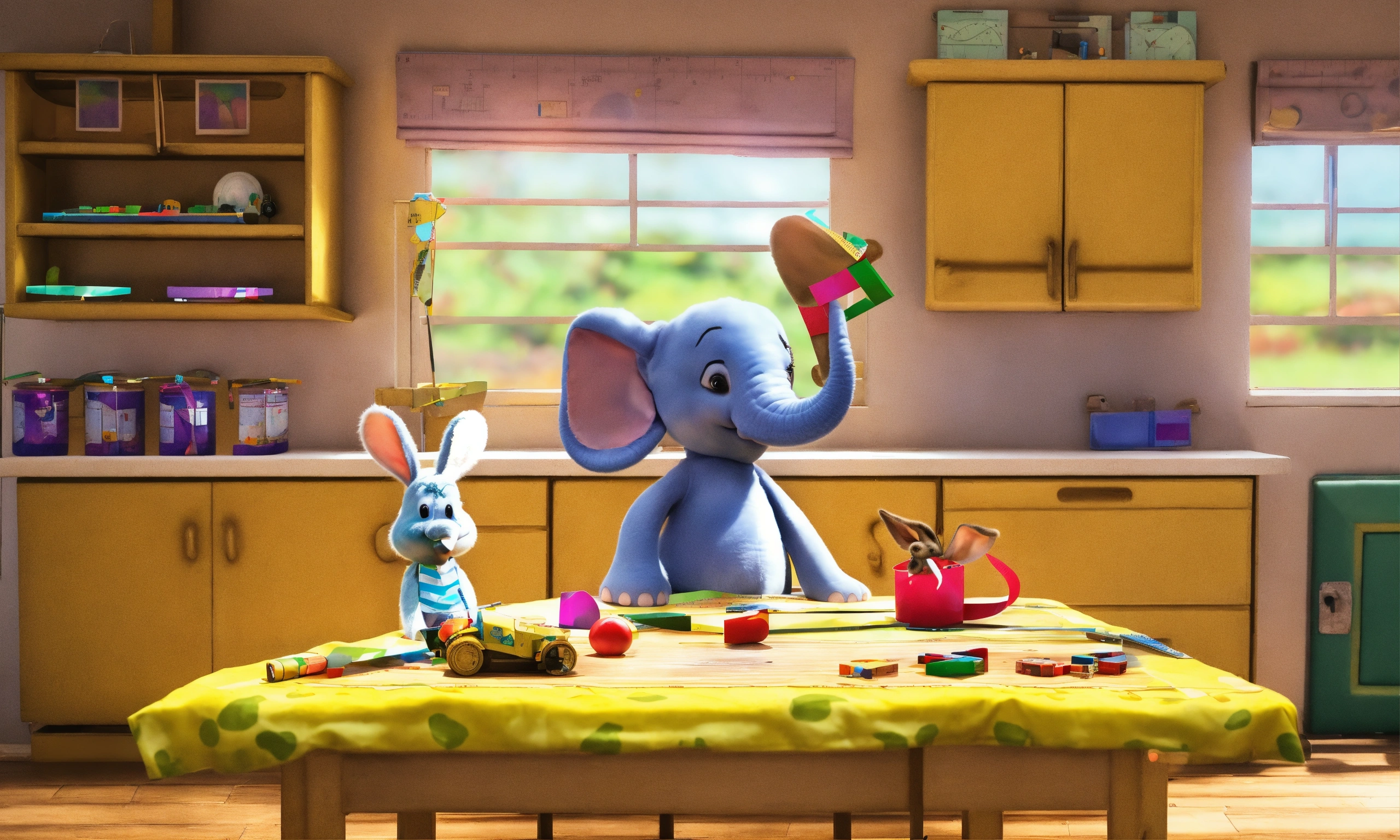 Lexica - Image of Ellie the elephant and Benny the bunny using the ...
