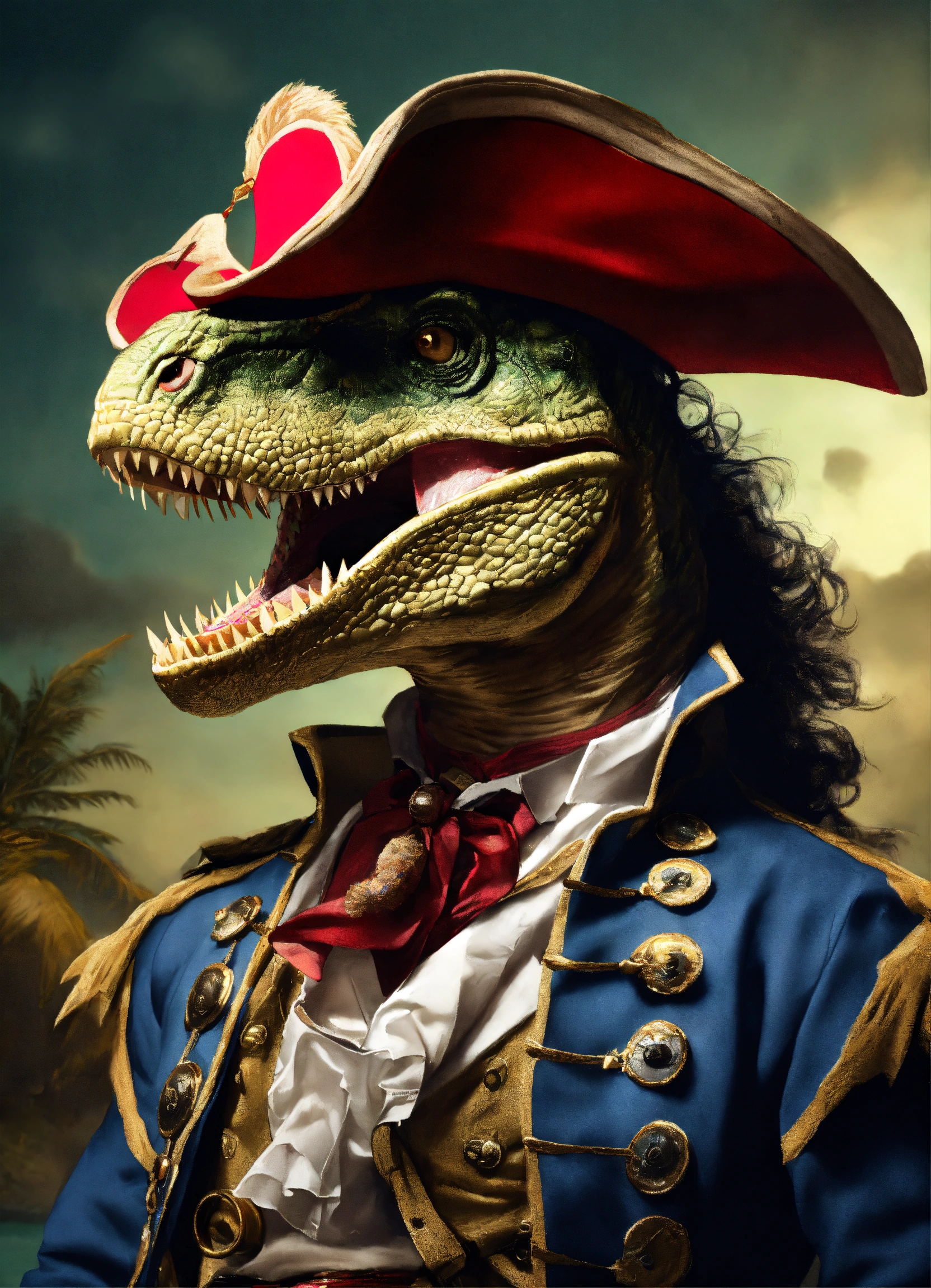 Lexica - A portrait of a T-rex dressed as a pirate