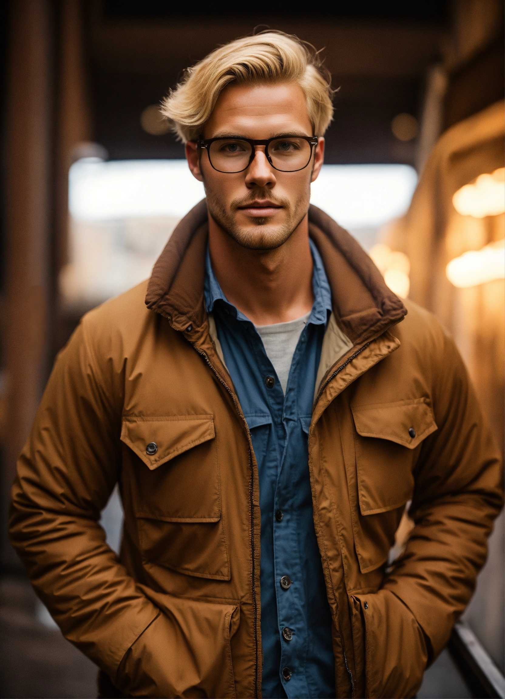 Lexica - A tall handsome blonde canadian explorer using a brown ...