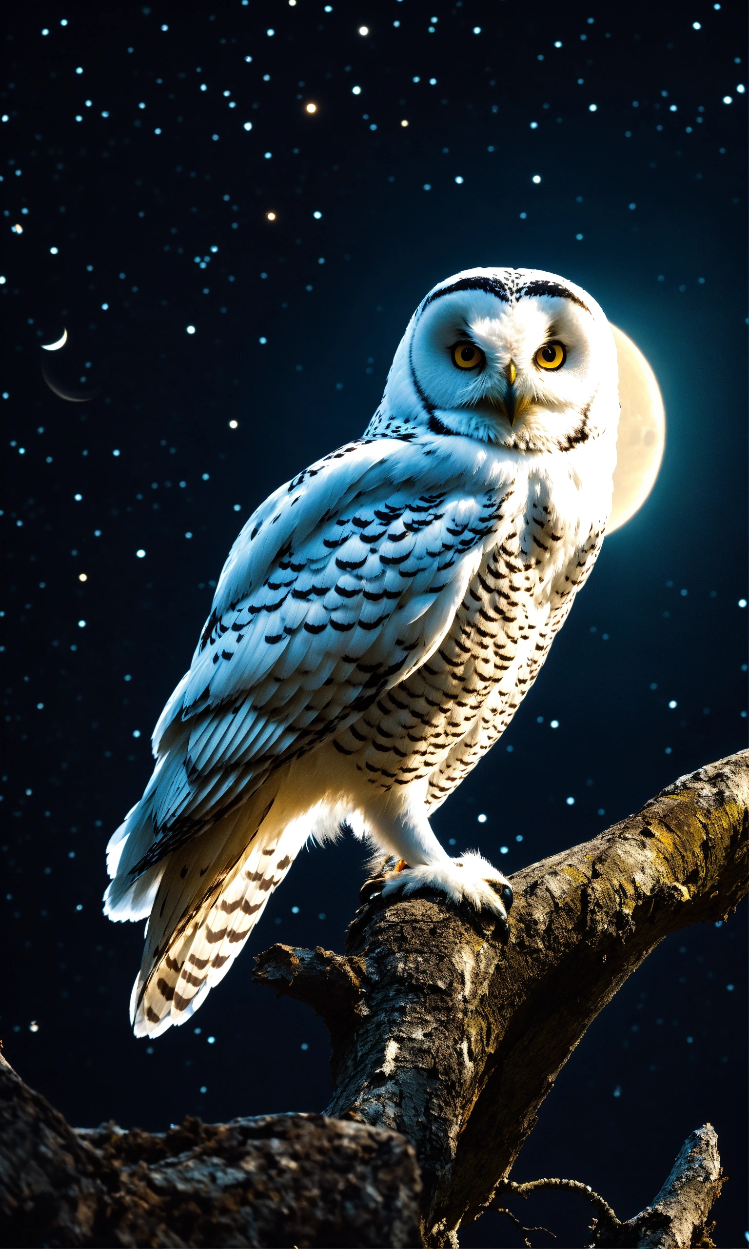 Lexica - Cinematic image of white owl of North America at night new moon