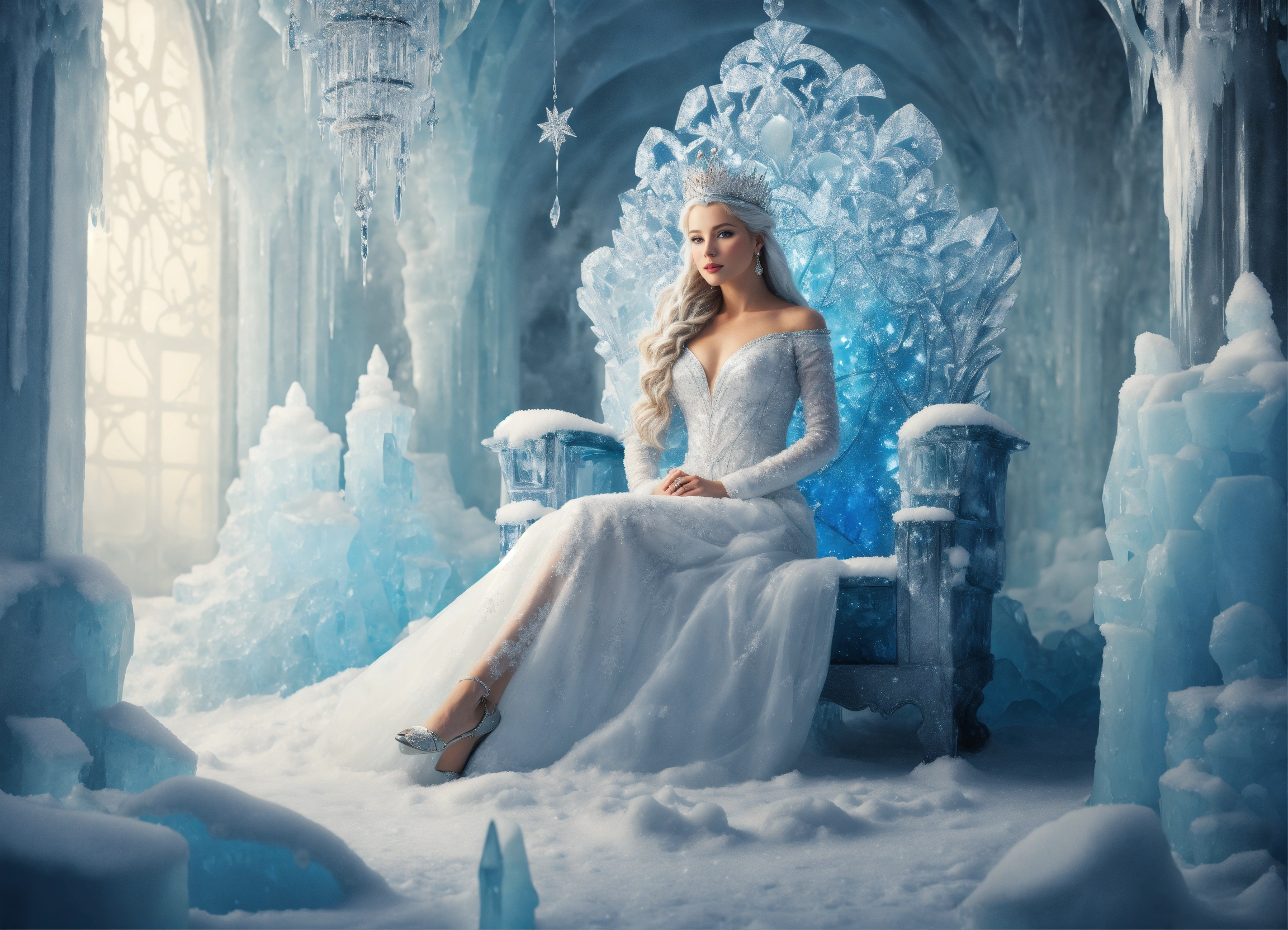 Lexica - Fabulous snow queen, sitting on a snow throne in her ice ...