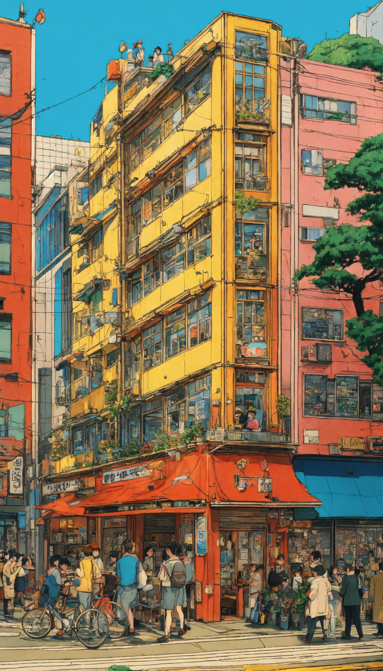Lexica - Detailed, vibrant illustration of a Tokyo building, by Herge ...