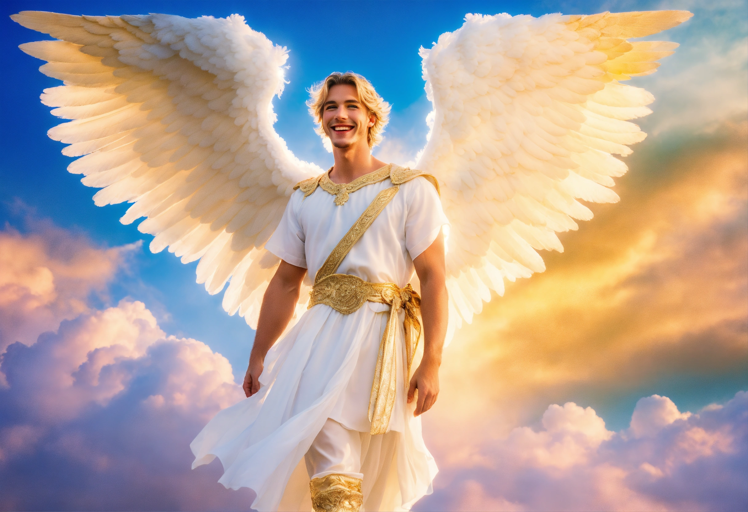 Lexica - Angel man blond blue eyes, large angel wings, fantasy in the ...