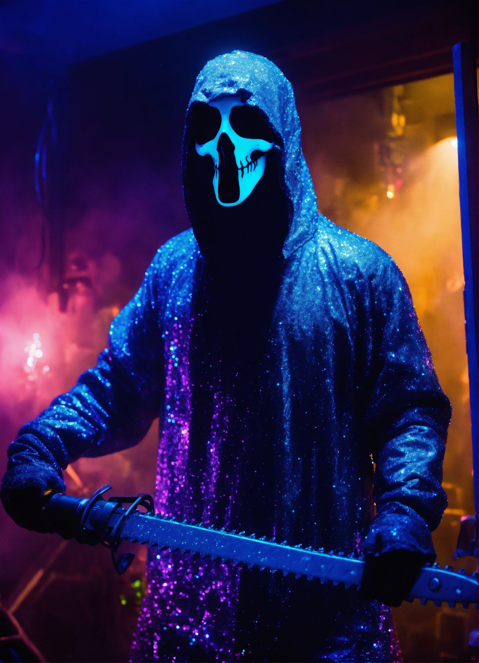 Lexica - Ghost Face from the movie Scream with his chainsaw made of ...