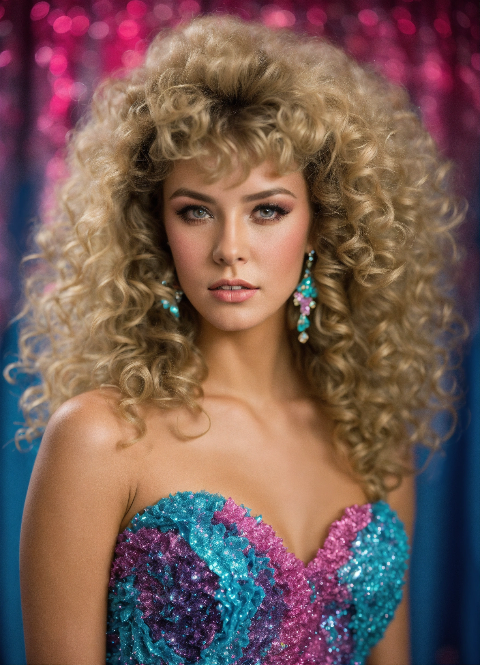 Lexica - "pretty 80s prom queen", massive 80s perm curls, huge fluffy ...