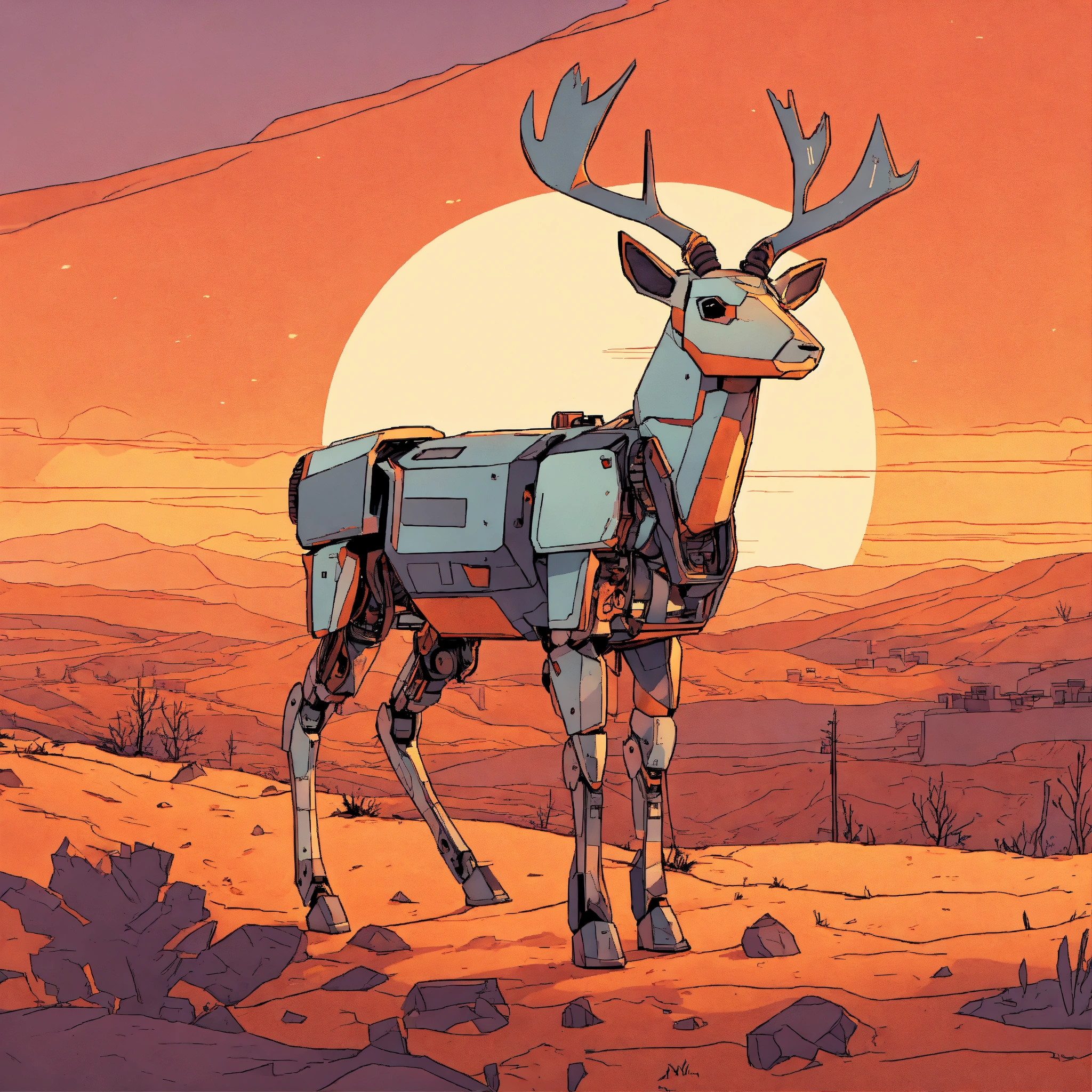Lexica - Generate a cartoon-style image portraying a robot deer with a ...