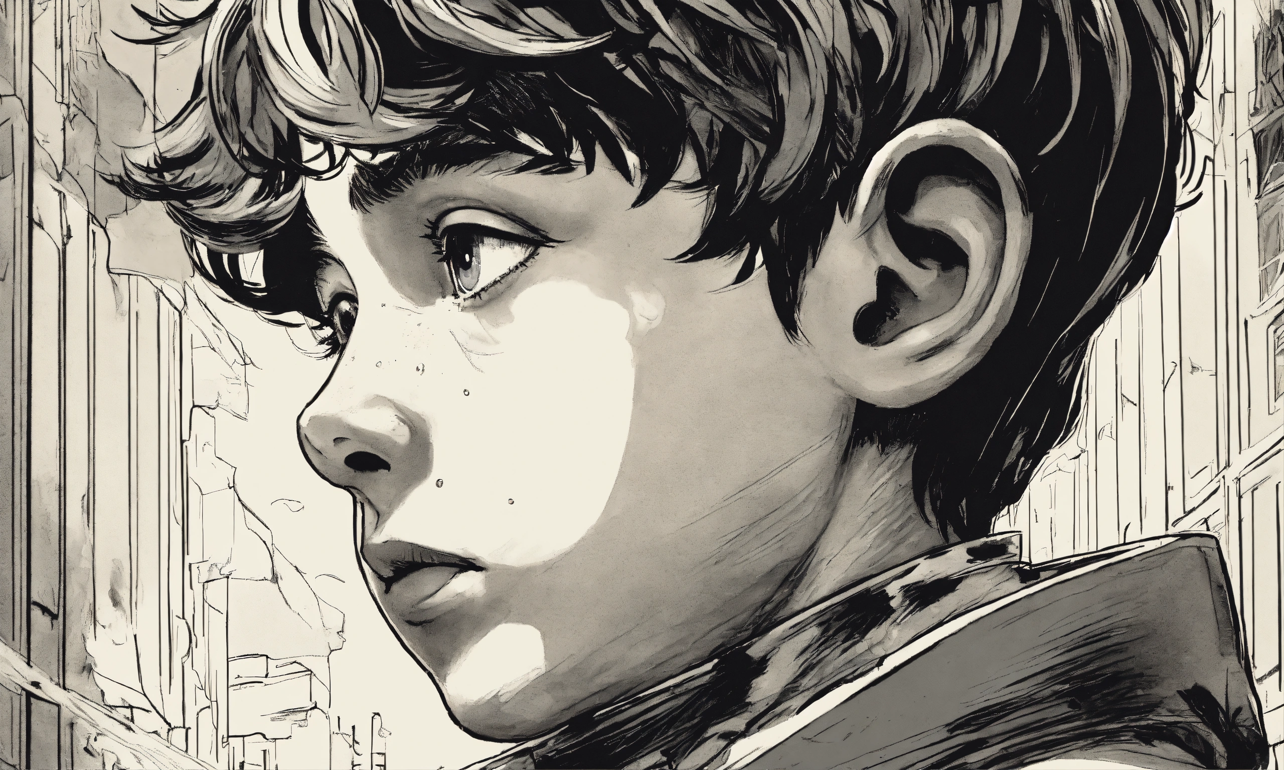 Lexica - Young boy with face of intent looking upwards, surrealism ...