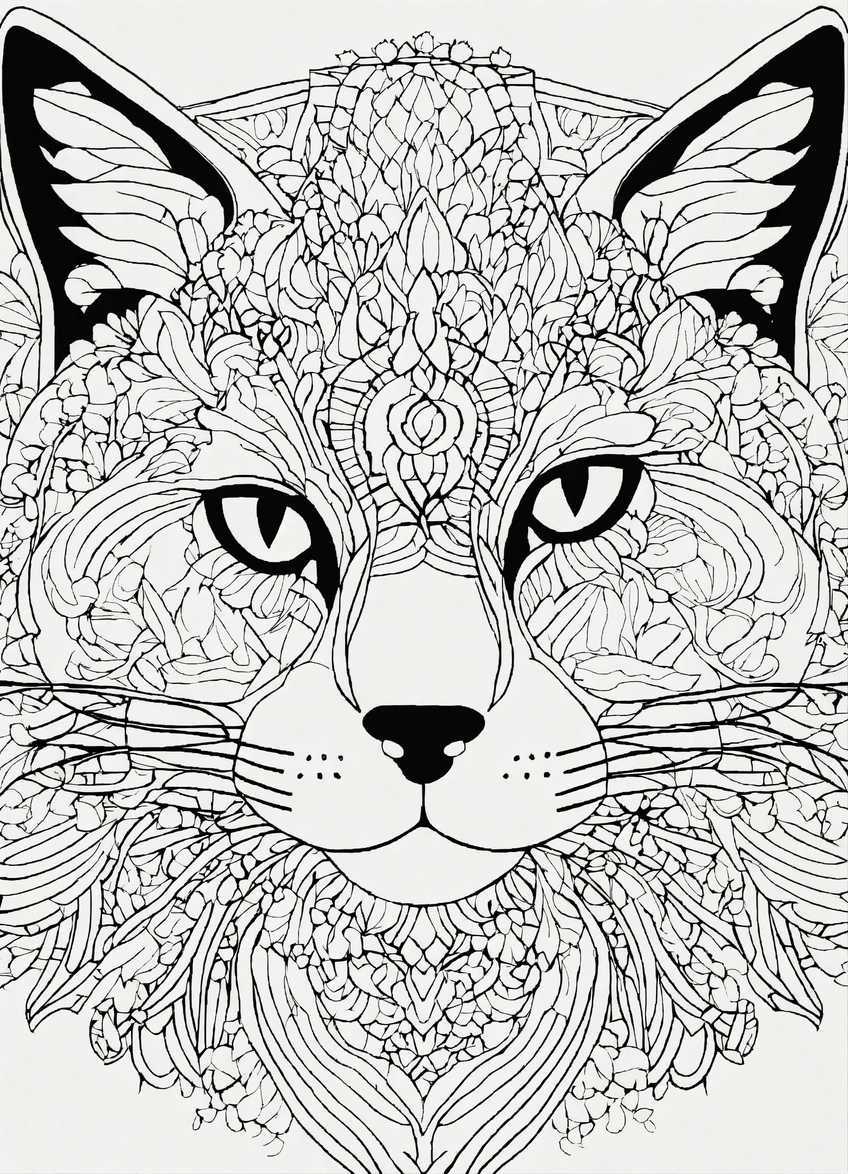 Lexica - Coloring page for adults, bold lines, dark lines, mandala cat ...