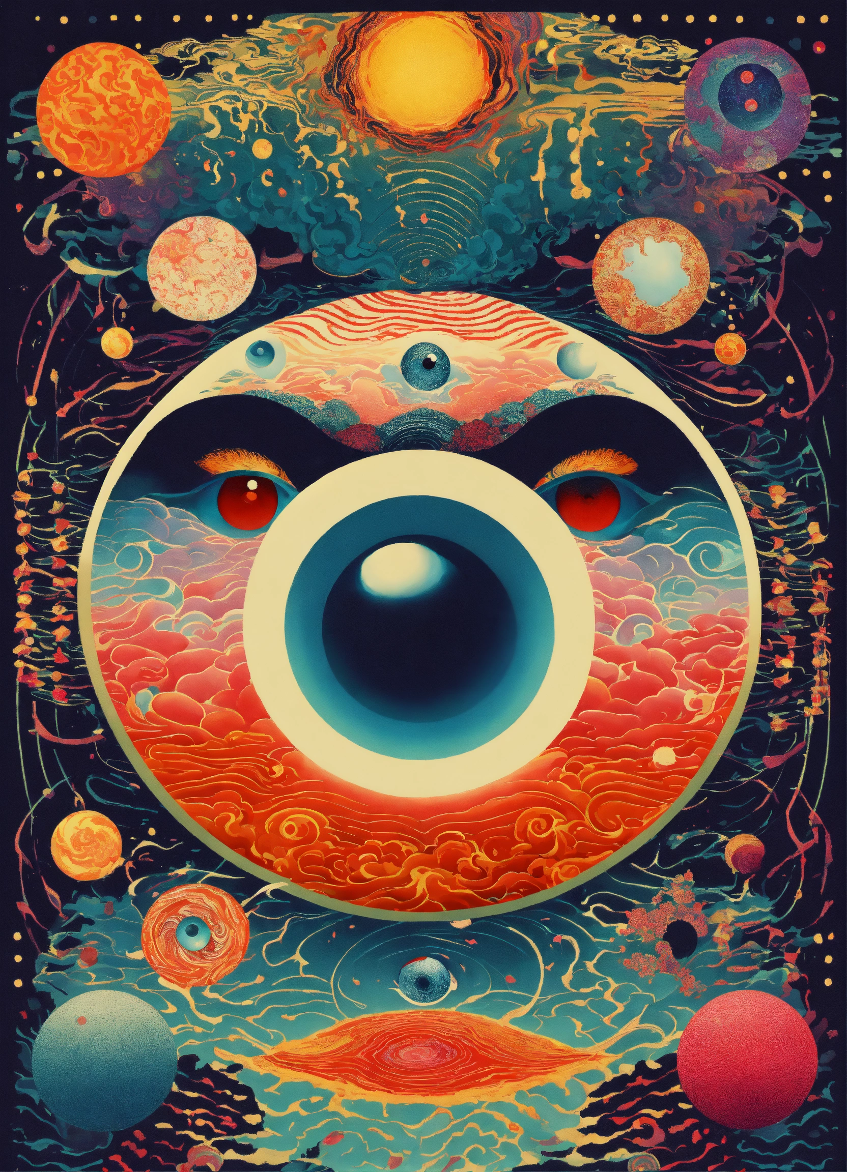 Lexica - Japanese vintage poster, eye ball dimension merging with ...