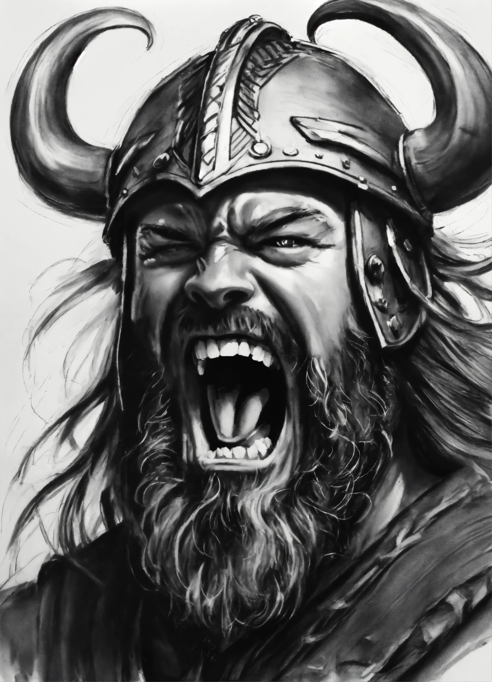 Lexica - Sketch a realistic full viking screaming on white paper.