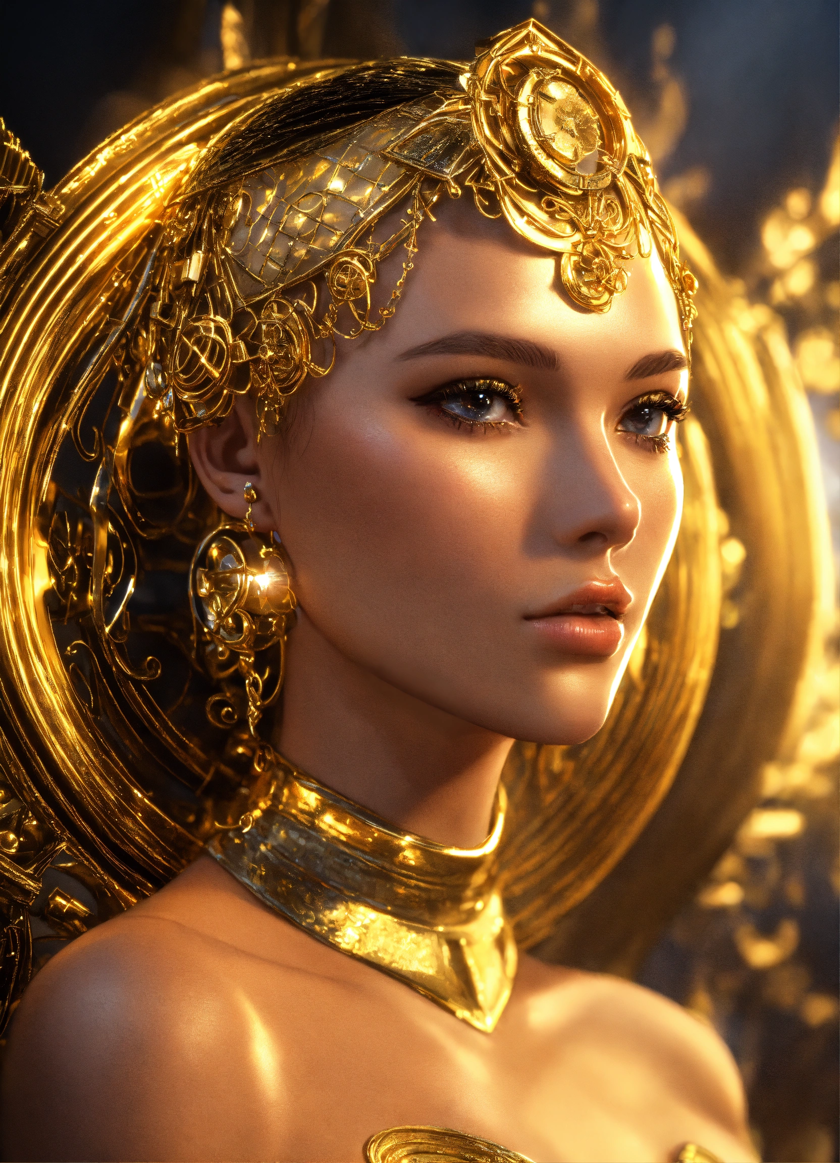 Lexica - Golden woman face, perfection, icon, unreal, 3d engine, 32 k