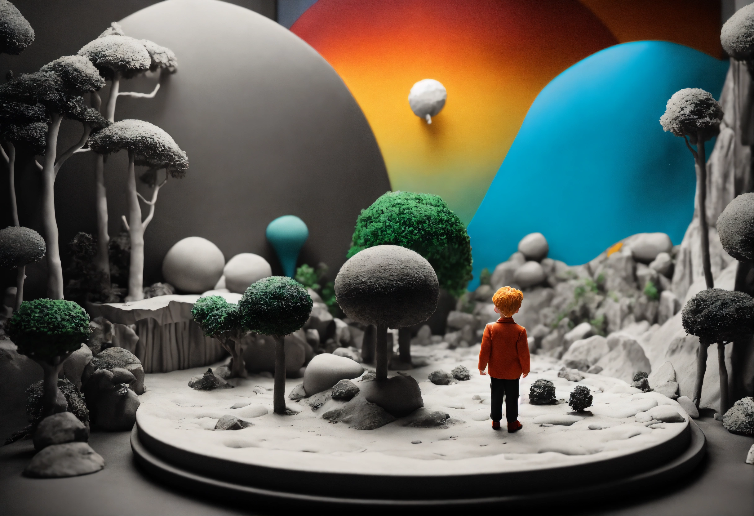 Lexica - Black and white and colors, 3d surreal modeling clay landscape ...
