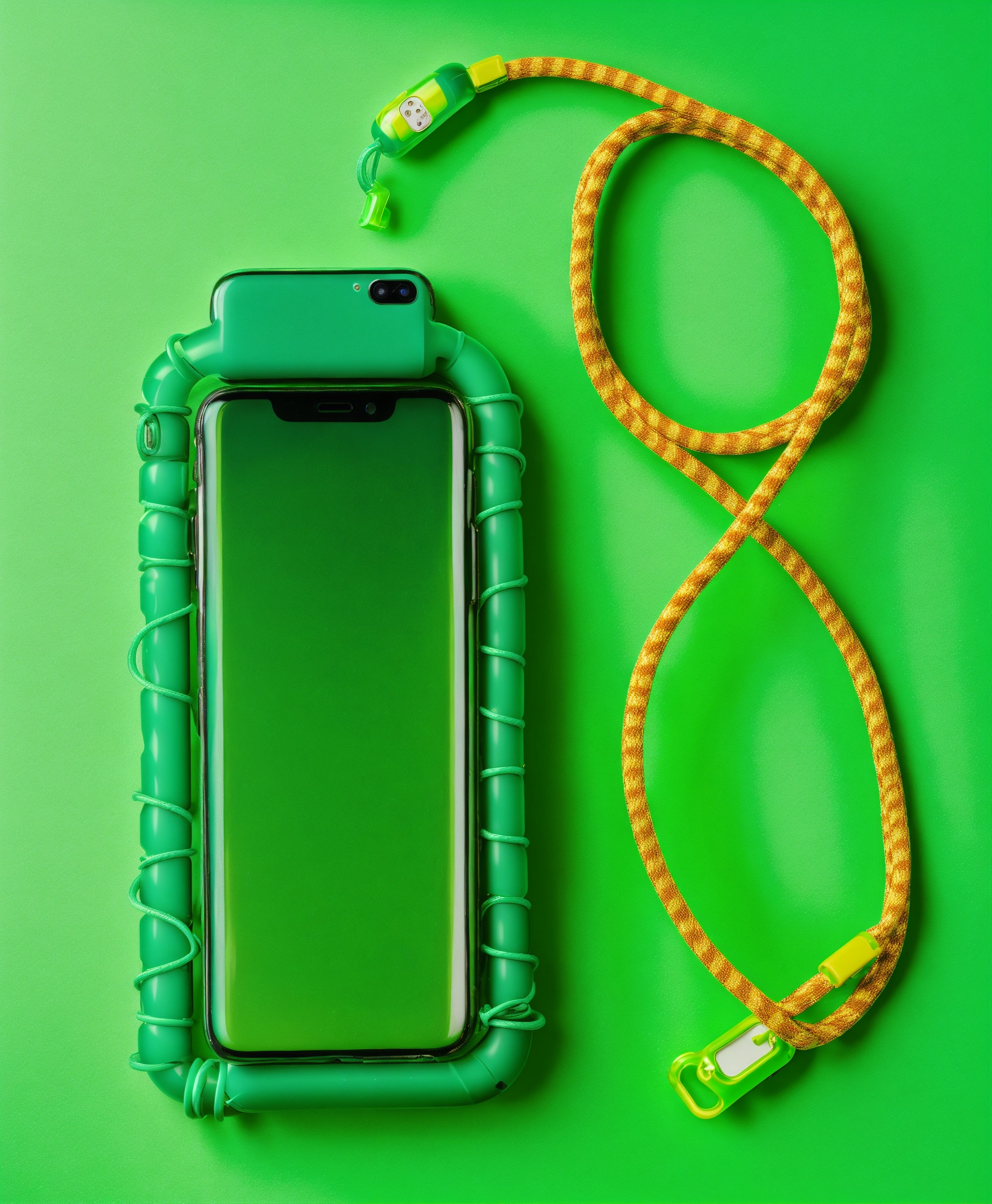 Lexica - Suspended secure green bungee cords in knot wrapped around ...