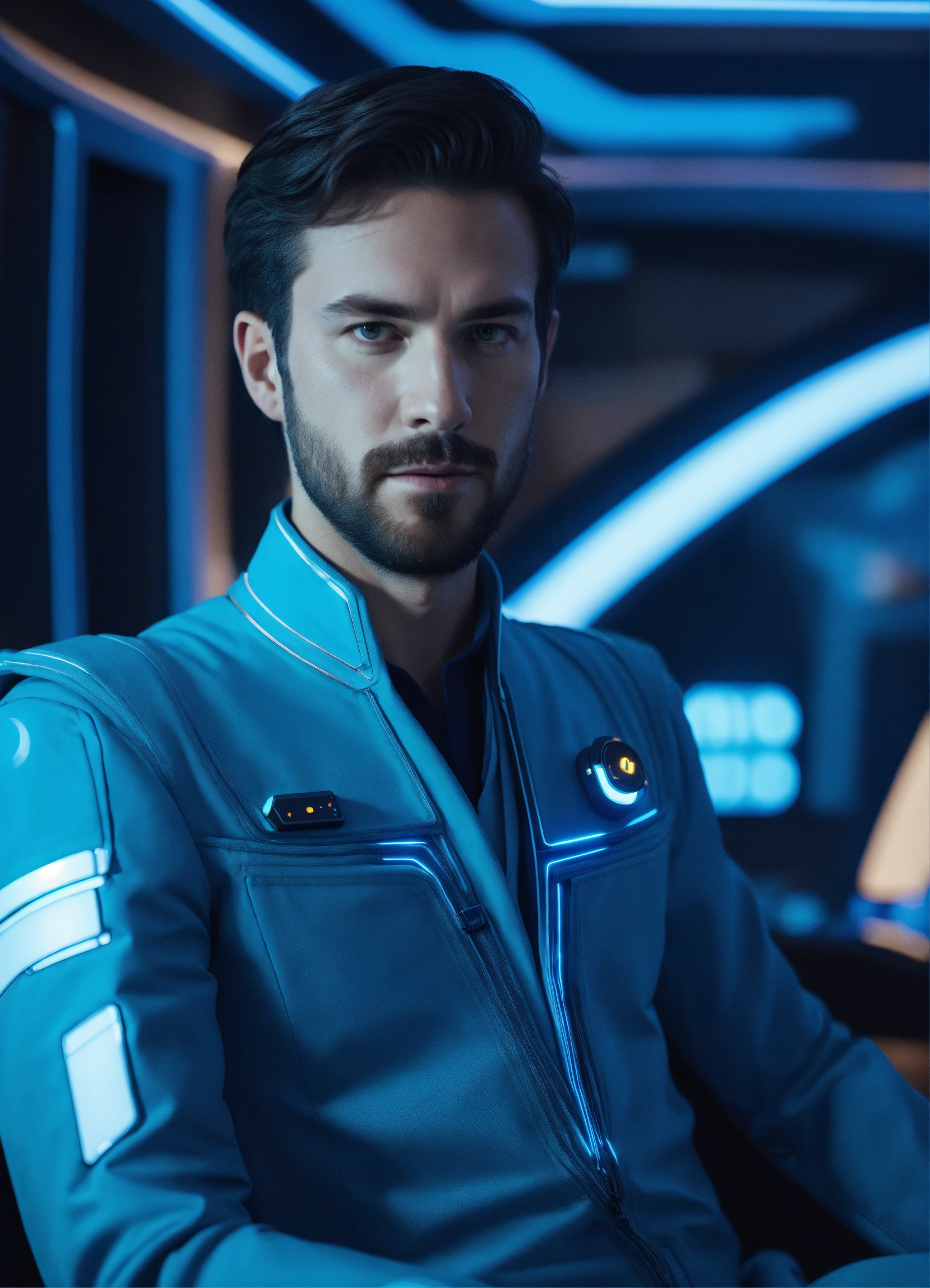 Lexica - Zoom out on white male star command Doctor wearing a sleek ...