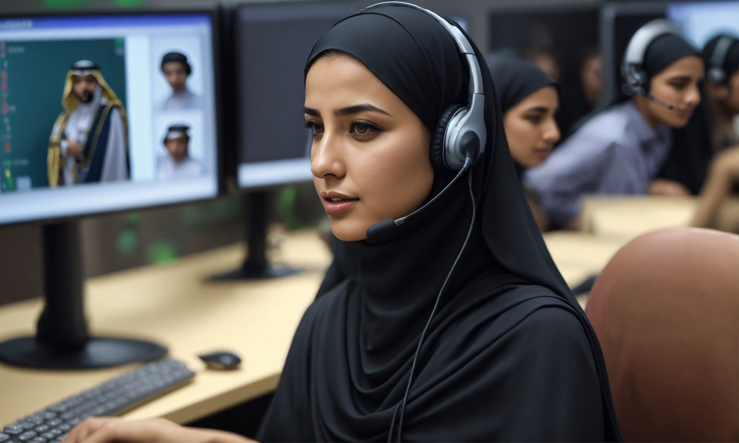Lexica - Saudi women, in call center, photo-realistic, 8K, high definition