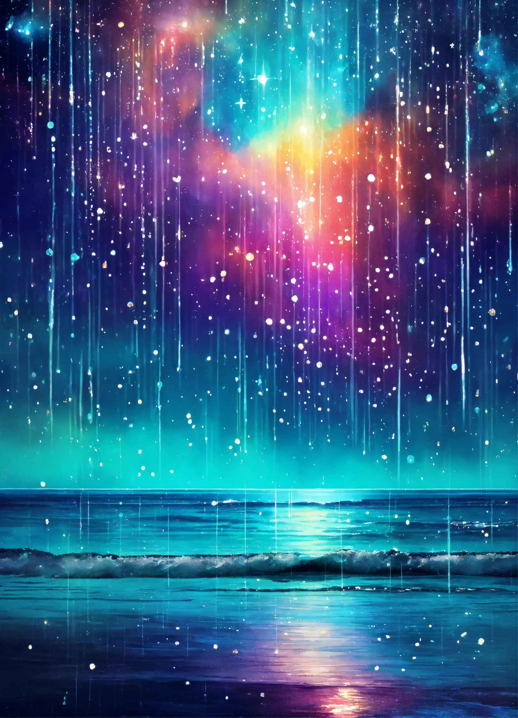 Lexica - Abstract magical rain, universe , stars, turqoise color near ...