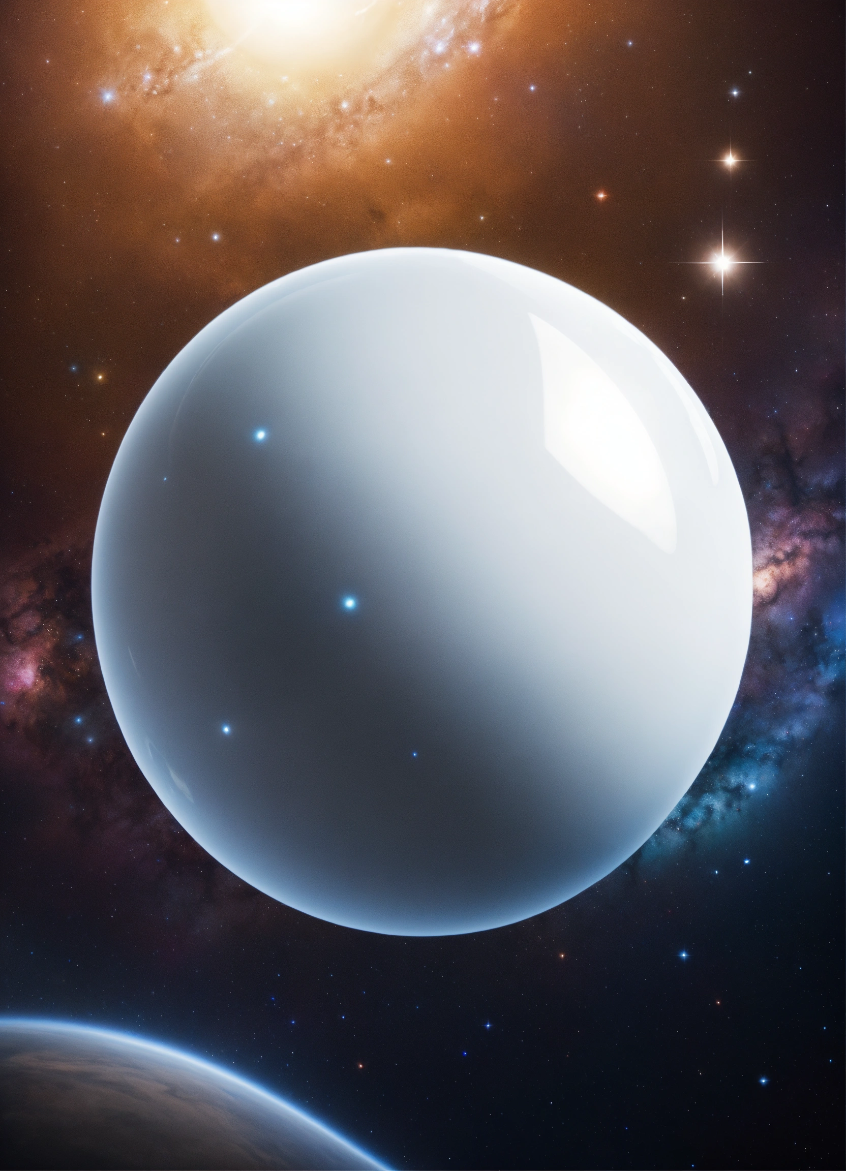 Lexica - A pure white glass orb floating in deep space. The orb must be ...
