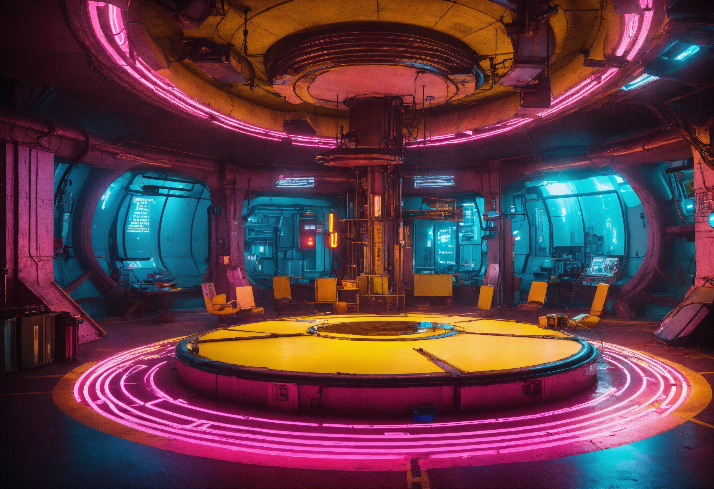 Lexica - Underground sci-fi base with cool colors and neon lighting ...