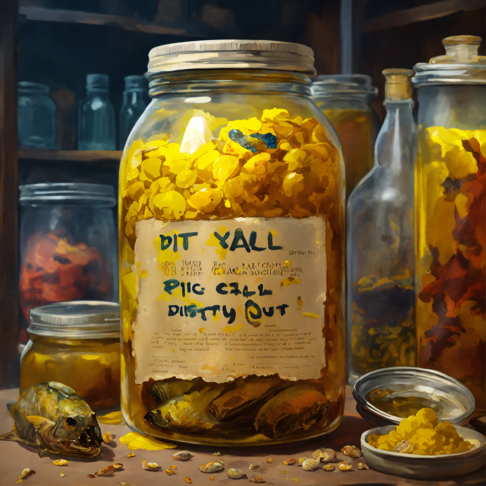 Lexica - Concept art of a vintage corked and labeled big jar of dirty ...