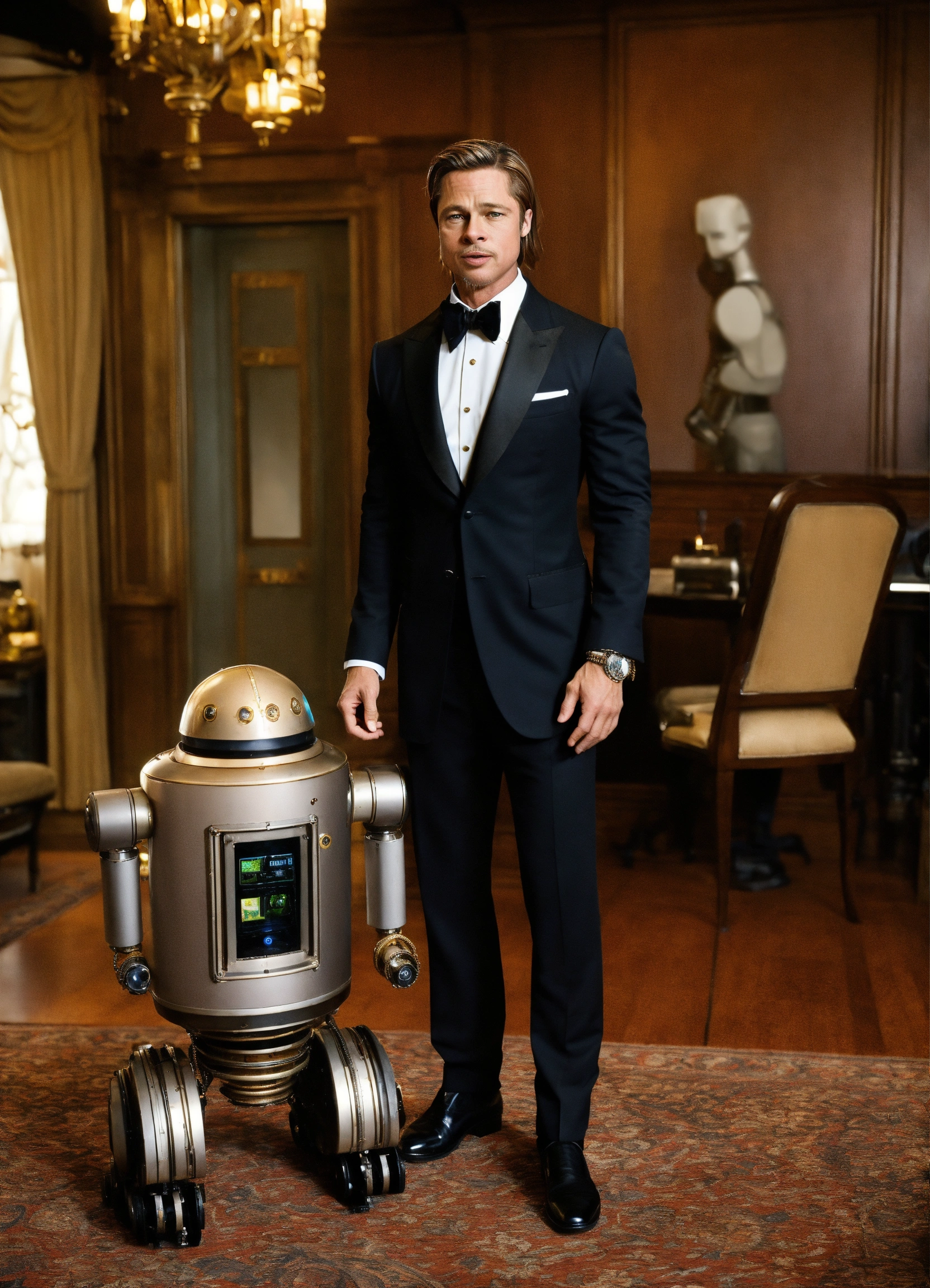 Lexica - Brad Pitt’s Robot Butler” Craft an image of Brad Pitt with a ...