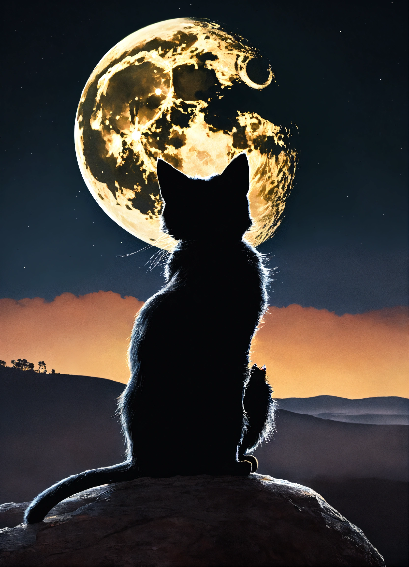 Lexica - Black cat flipping backwards in front of the Moon